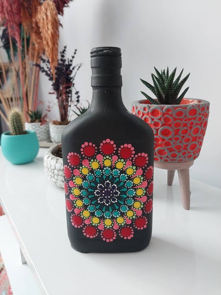 Mandala Painting on Glass Bottle Vase Acrylic Dot Mandala Colorful - Etsy