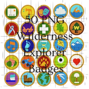 Wilderness Explorer Badges: 50, 2 Inch Badges on 2 Pages, PNG Digital ...