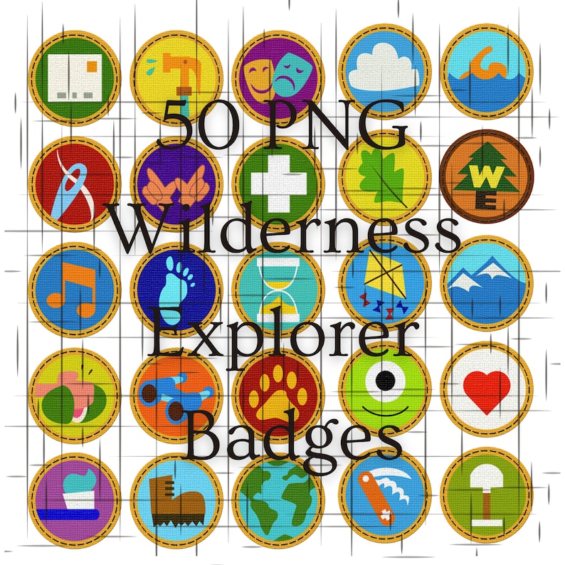 Wilderness Explorer Badges: 50, 2 Inch Badges on 2 Pages, PNG Digital ...