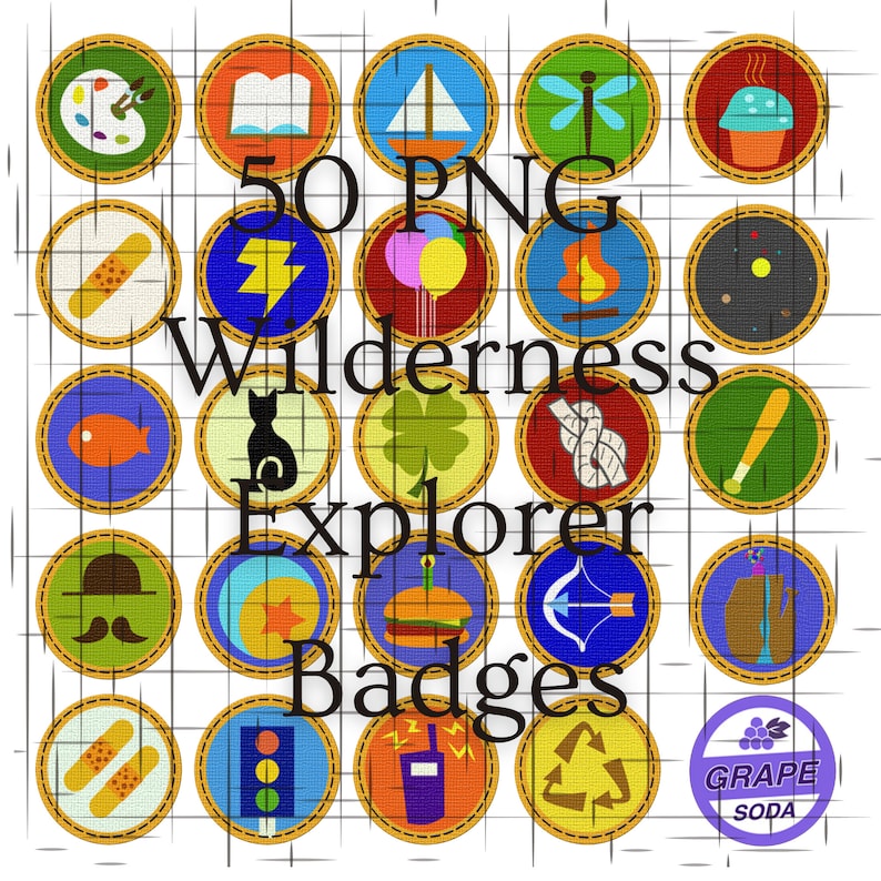 Wilderness Explorer Badges: 50, 2 Inch Badges on 2 Pages, PNG Digital ...