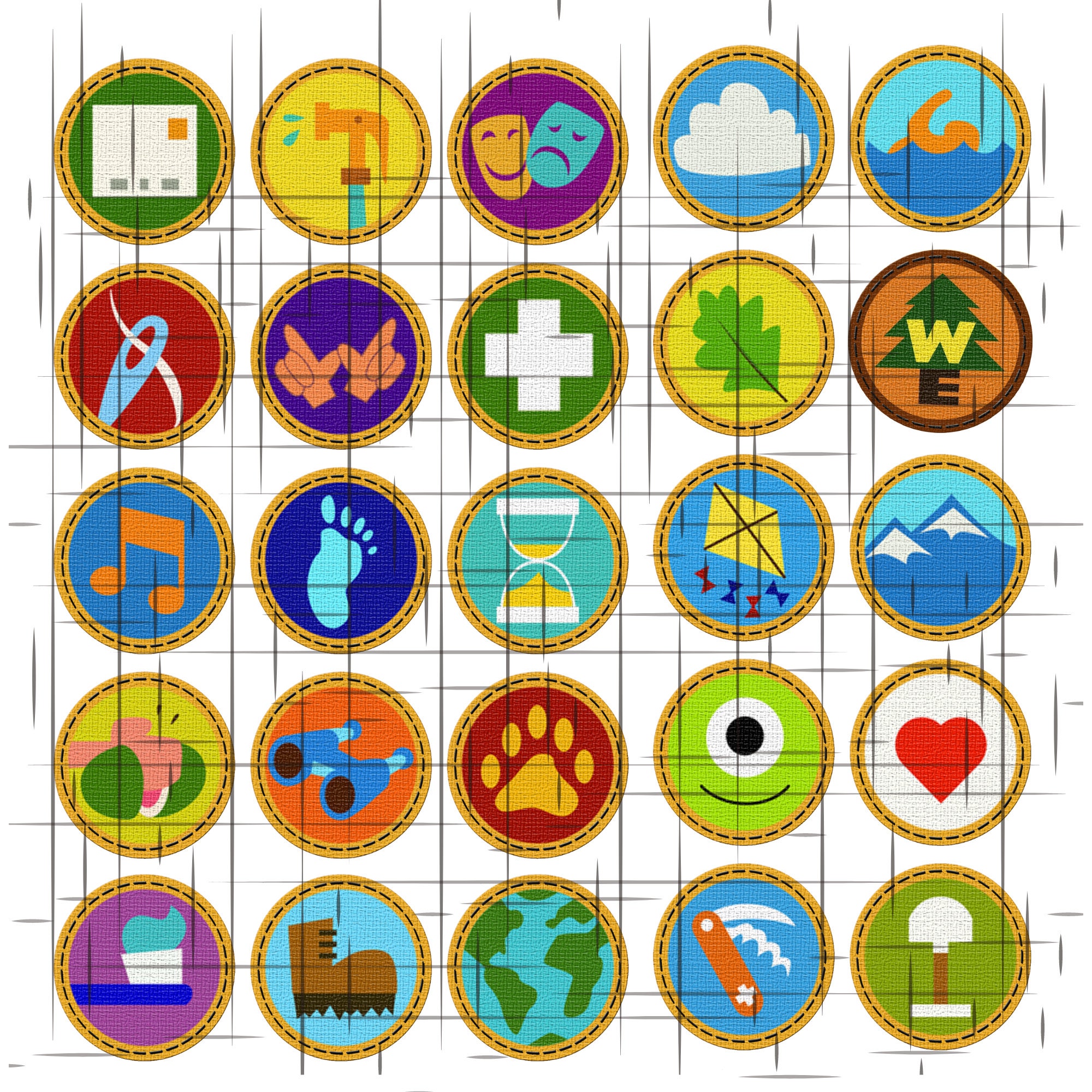 Wilderness Explorer Badges: 50, 2 Inch Badges on 2 Pages, PNG Digital ...