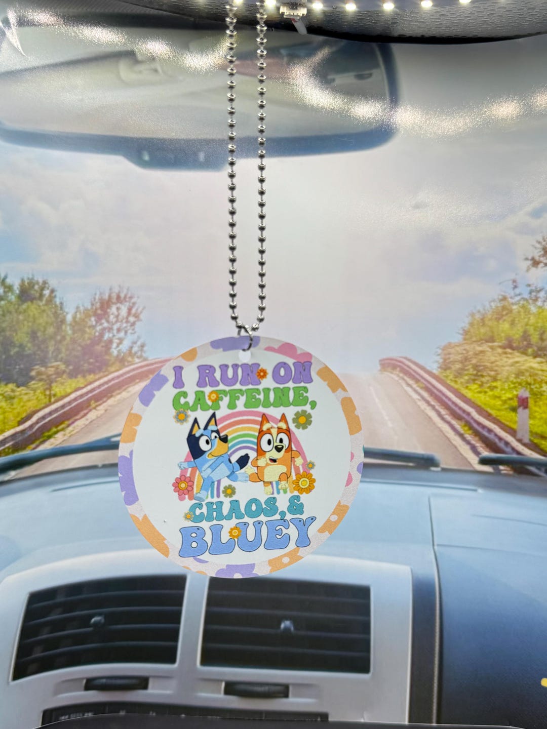 Bluey Caffeine, Chaos, & Bluey, Rear View Mirror Charm, Car Accessory ...