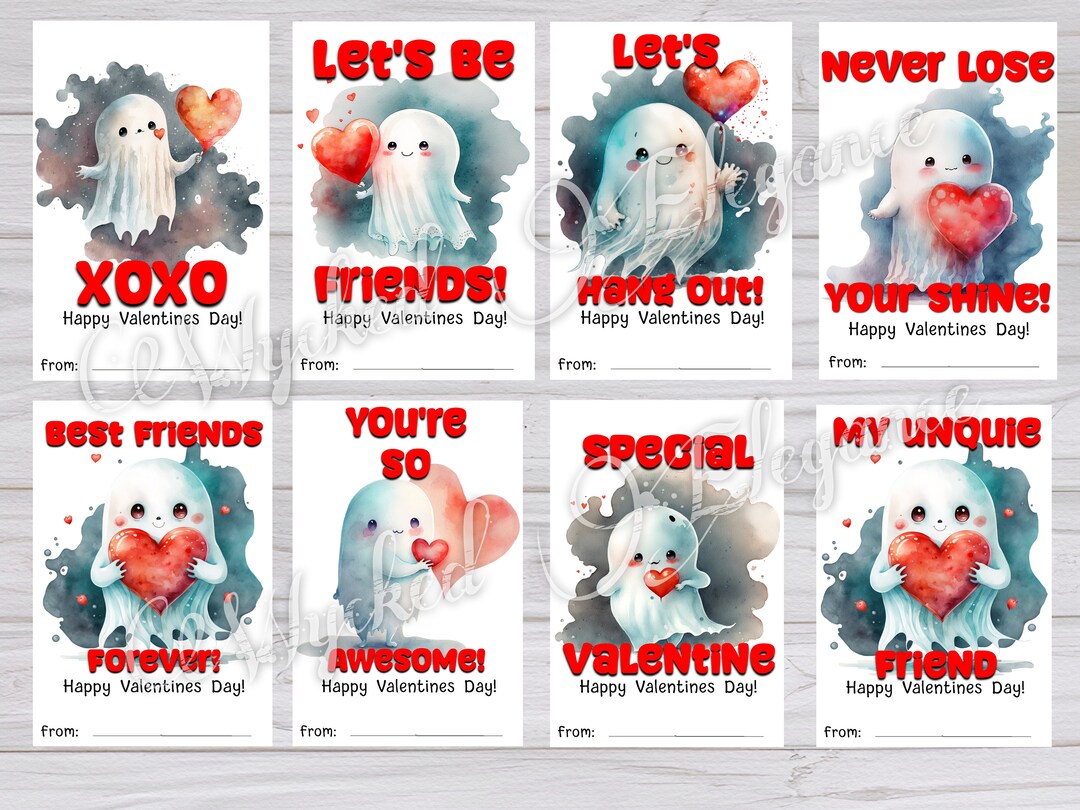 Printable Cute Ghost Valentines Day Card for Kids Set - Etsy