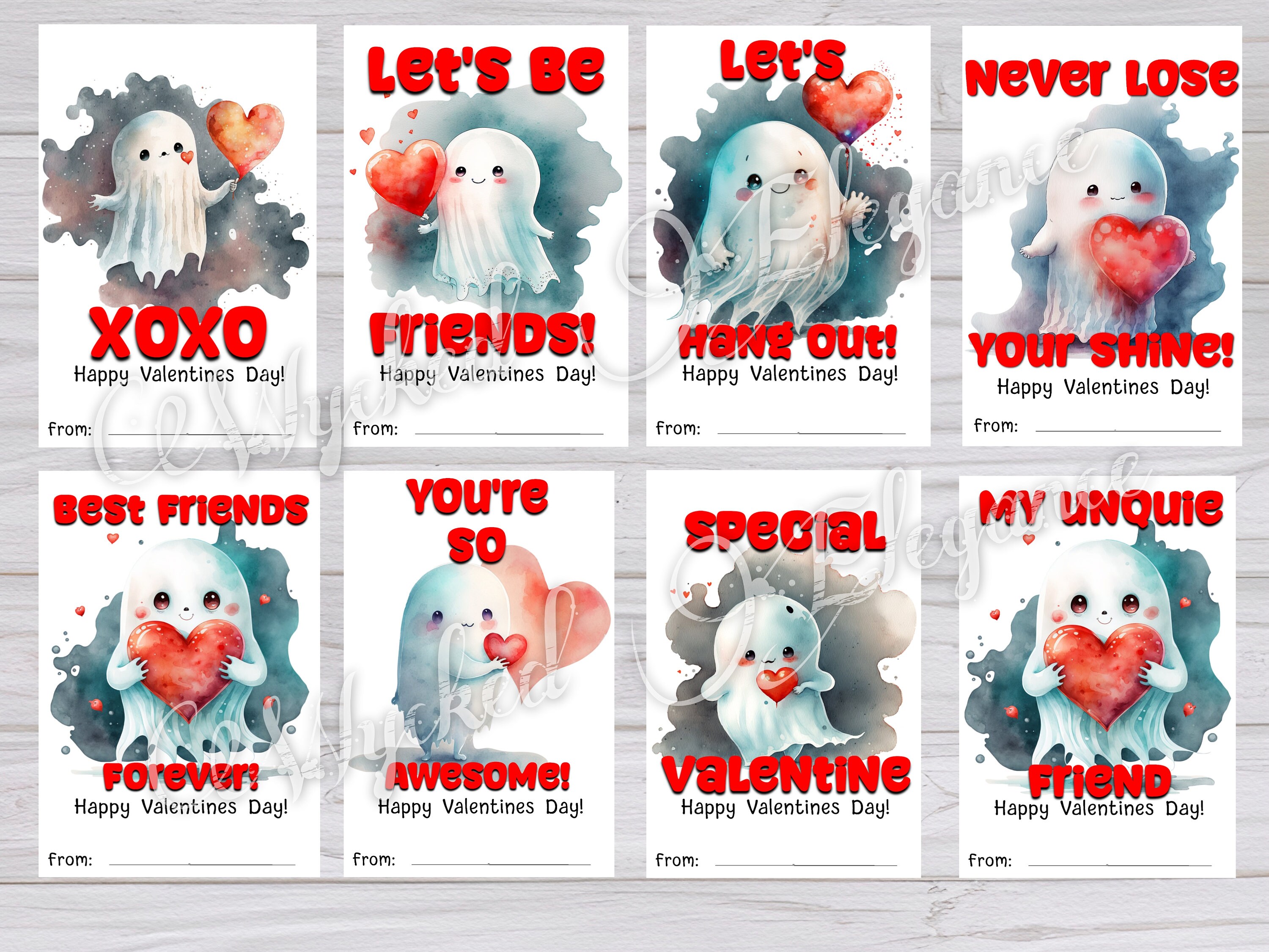 Printable Cute Ghost Valentines Day Card for Kids Set - Etsy