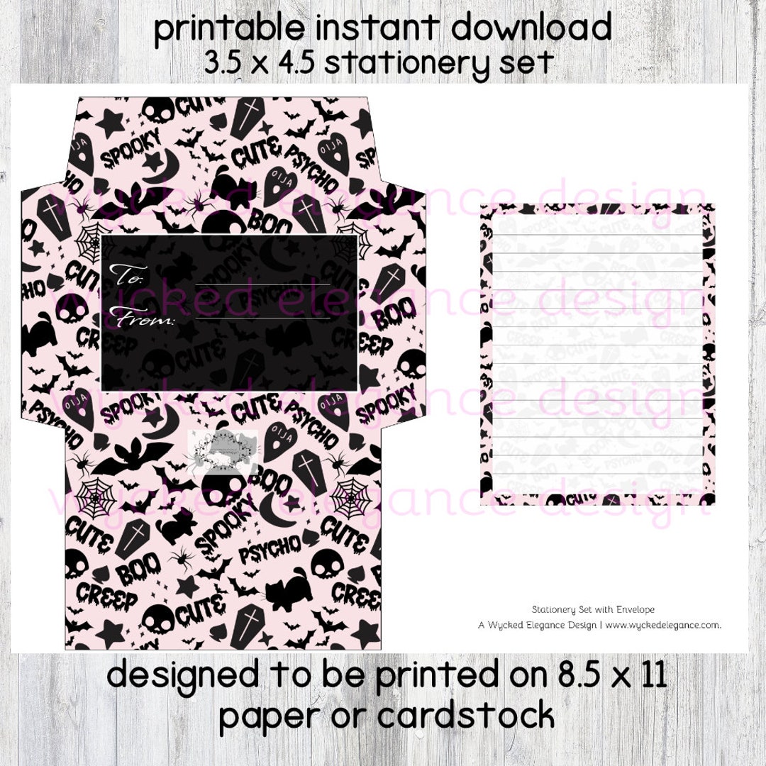 Spooky Cute Stationery Set Printable Stationery Lined Paper 3.5 X 4.5 ...