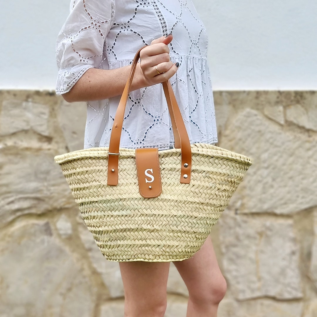 Custom Beach Bag, Woven Basket Bag With Initial, Personalized Straw Bag ...