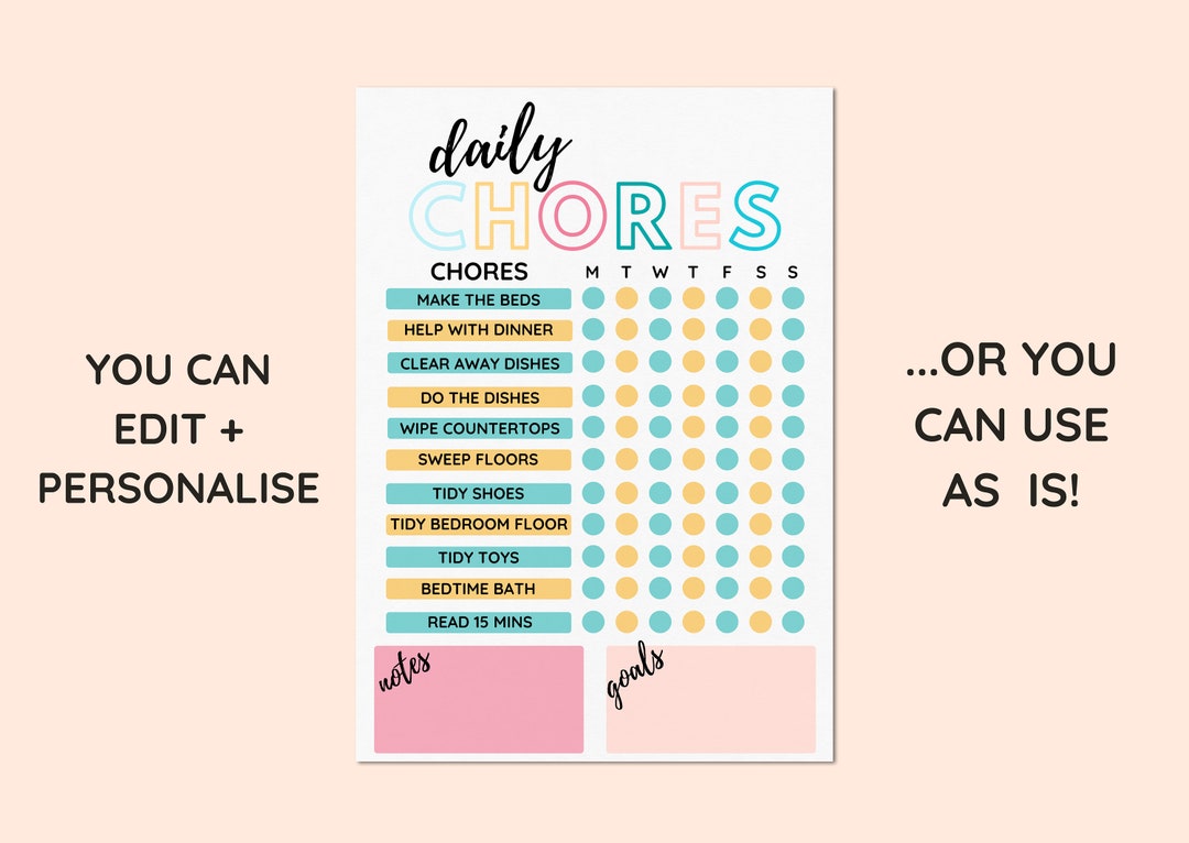 Daily & Weekly Chore Chart for Kids: Chore Chart Printable, Ultimate ...