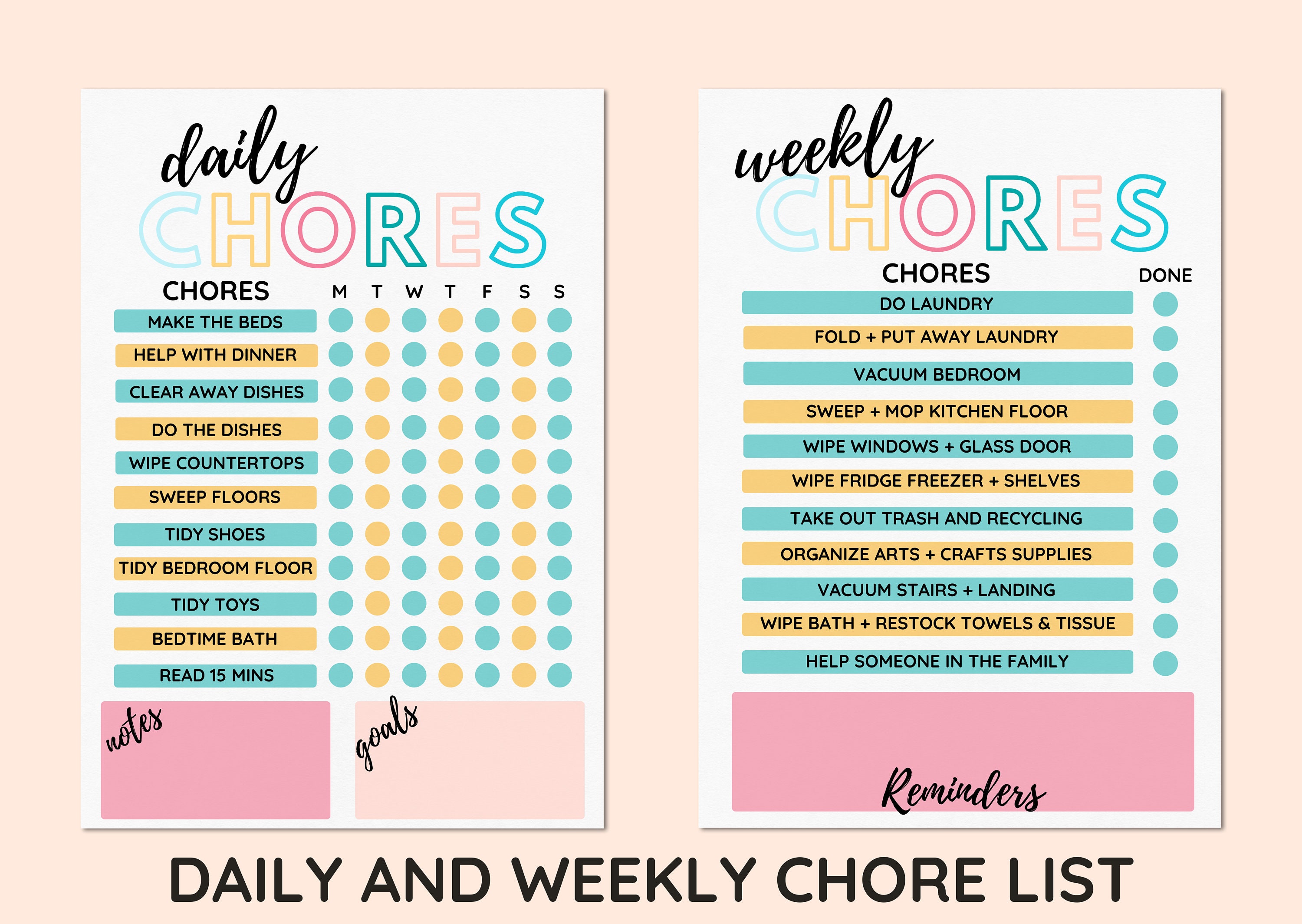 Daily & Weekly Chore Chart for Kids: Chore Chart Printable, Ultimate ...
