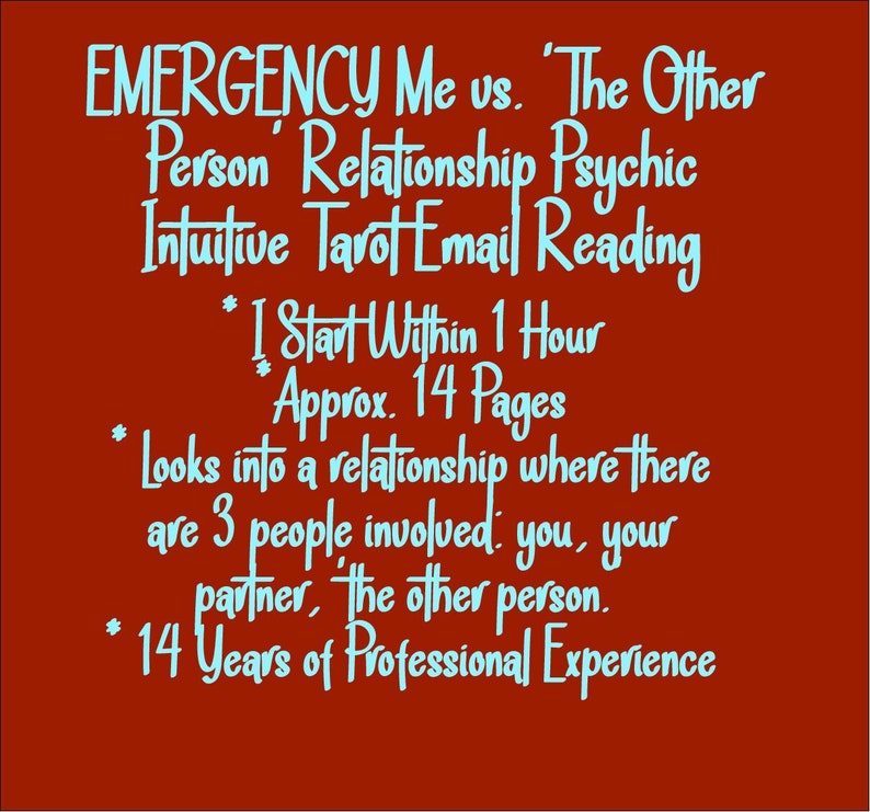 EMERGENCY Me Vs. 'the Other Person' Relationship Psychic Intuitive ...