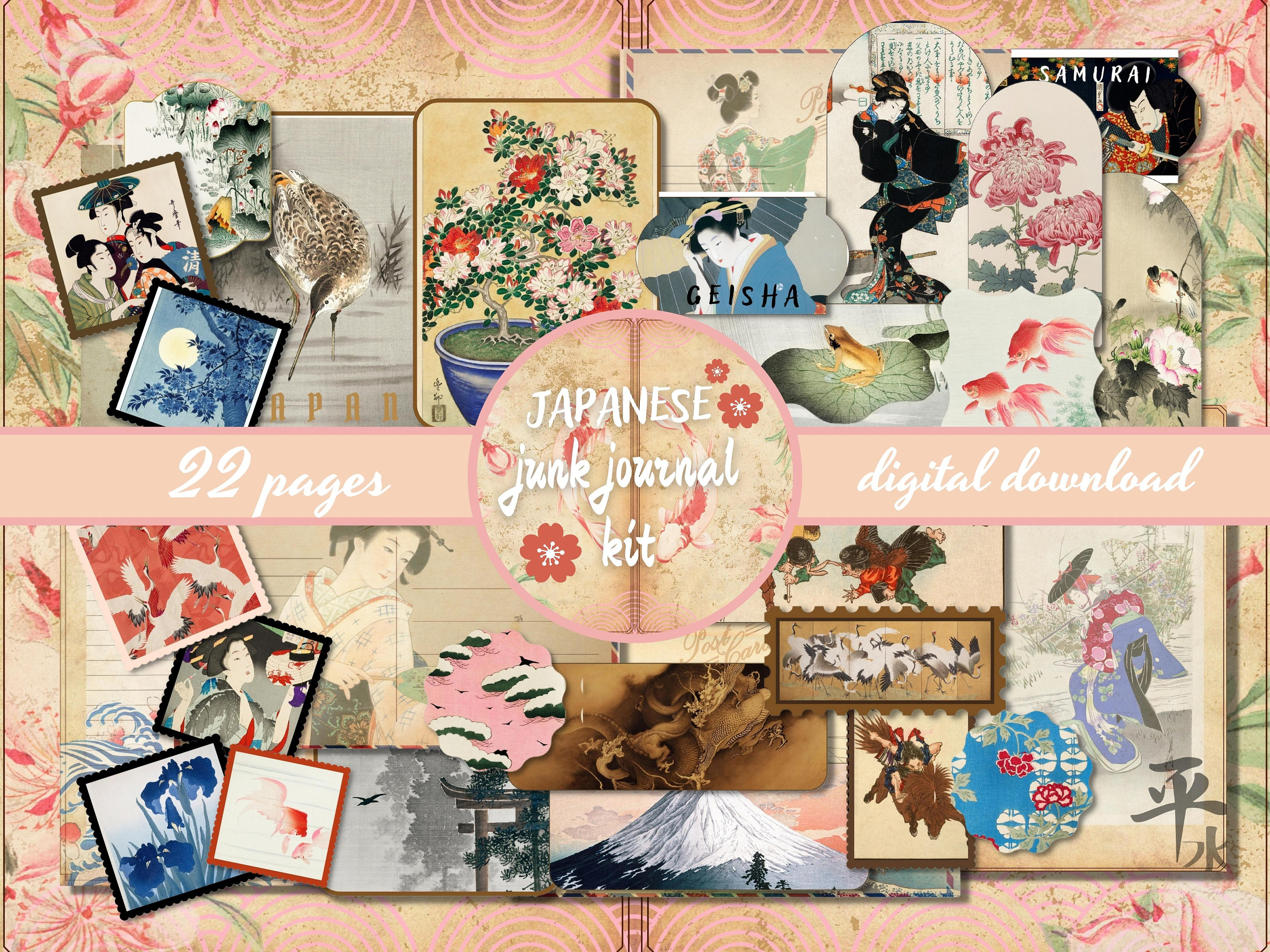 Vintage Japanese Junk Journal Kit DIGITAL Japanese Woodblock - Etsy