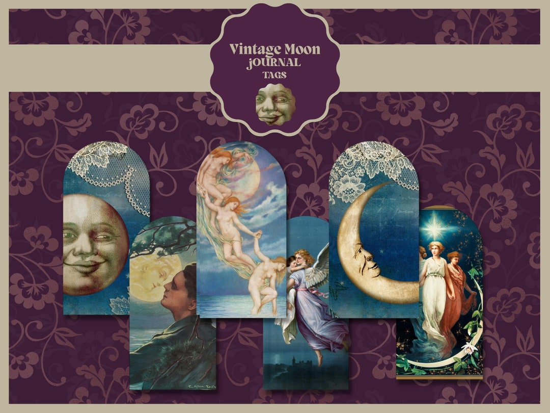 Vintage Celestial Moon Junk Journal Tags PRINTABLE Vintage Ephemera ...