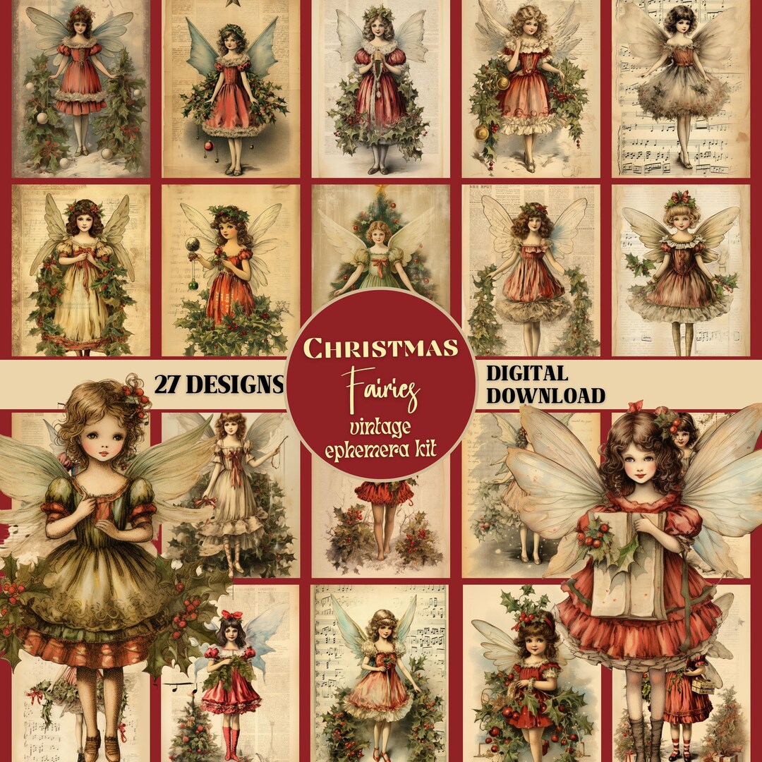 Vintage CHRISTMAS Fairies Ephemera Pack Fantasy Christmas Junkjournal ...