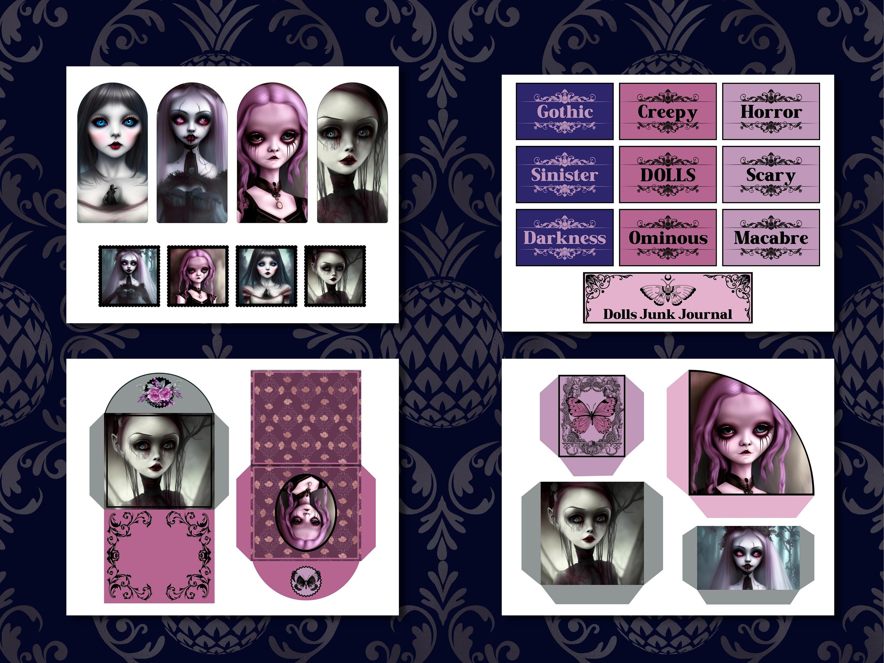 Creepy Haunted Dolls Junk Journal Pages PRINTABLE Gothic Dolls Ephemera ...