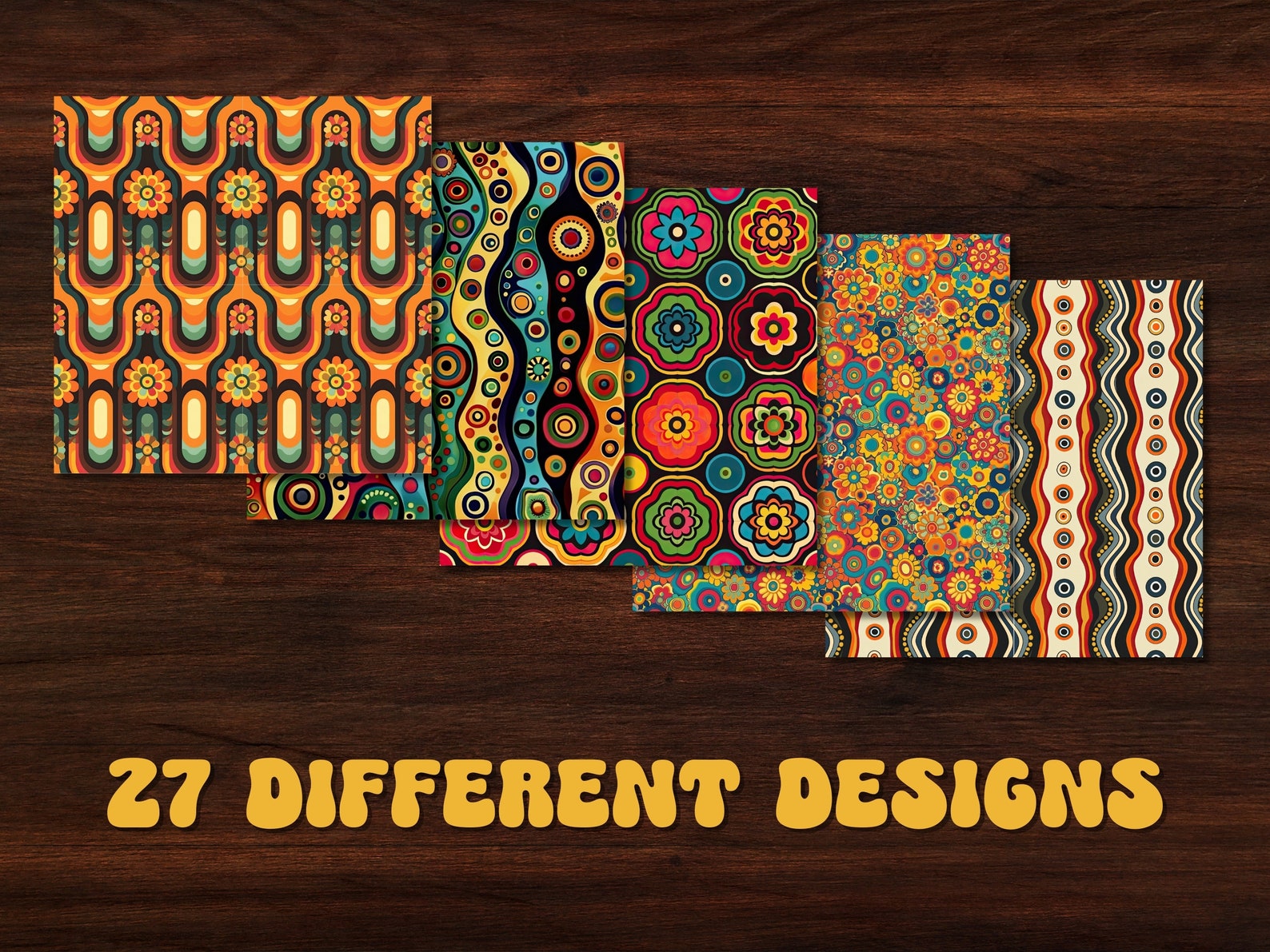 RETRO 70s Trippy Paper Pack 27 Sheets DIGITAL Scrapbook Pages Retro ...
