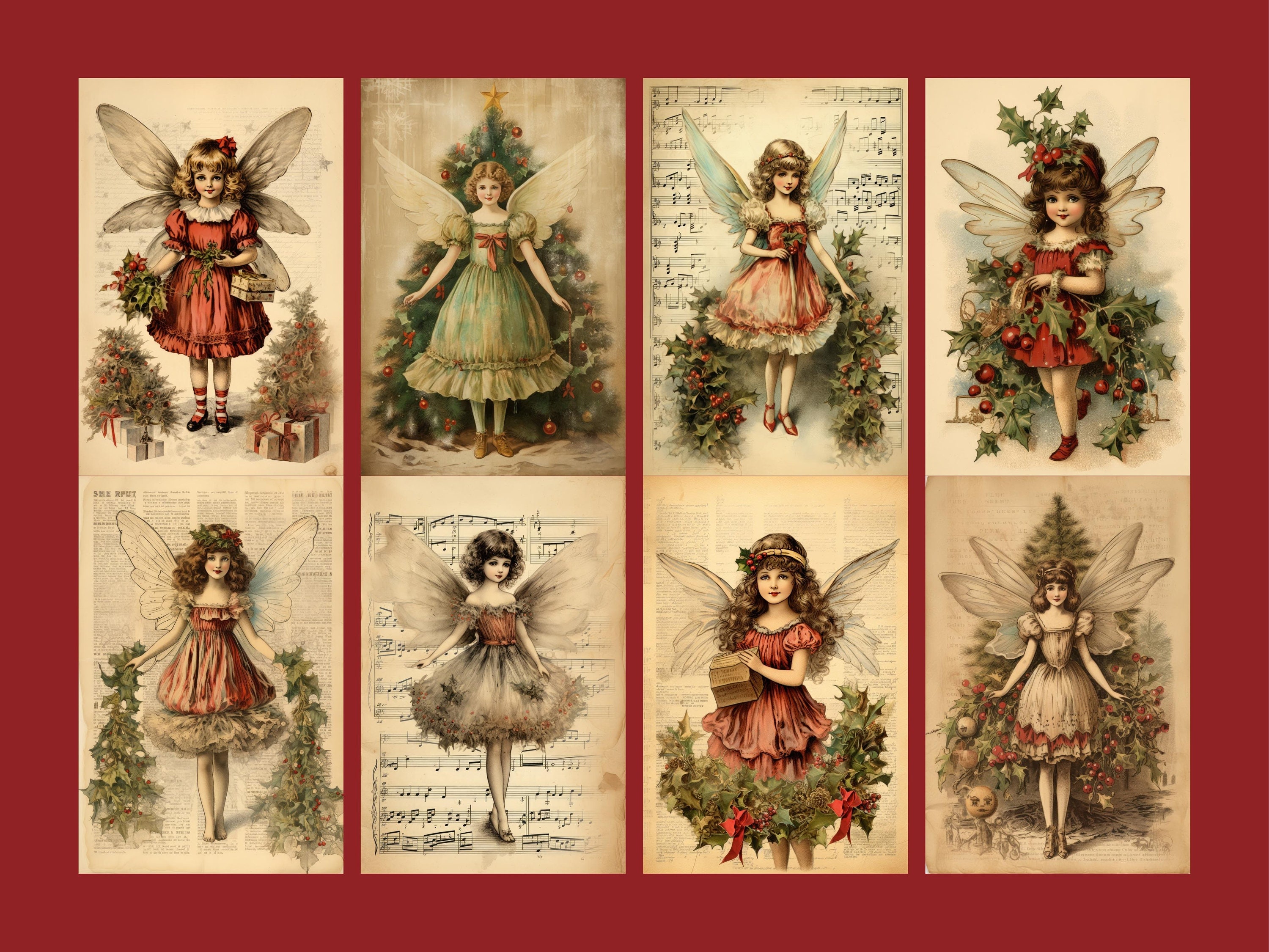 Vintage CHRISTMAS Fairies Ephemera Pack Fantasy Christmas Junkjournal ...