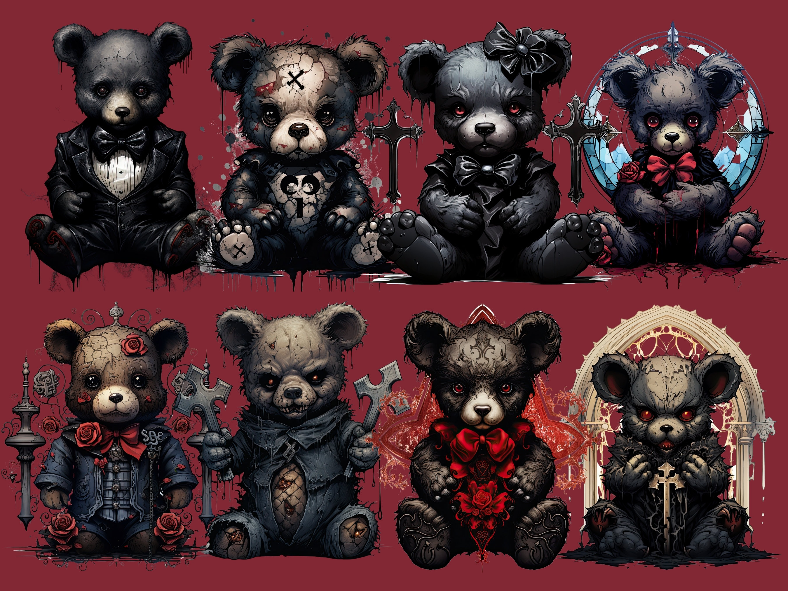Creepy Teddy Bears PNG Clipart Bundle Creepy Images Eerie Teddy Bears ...