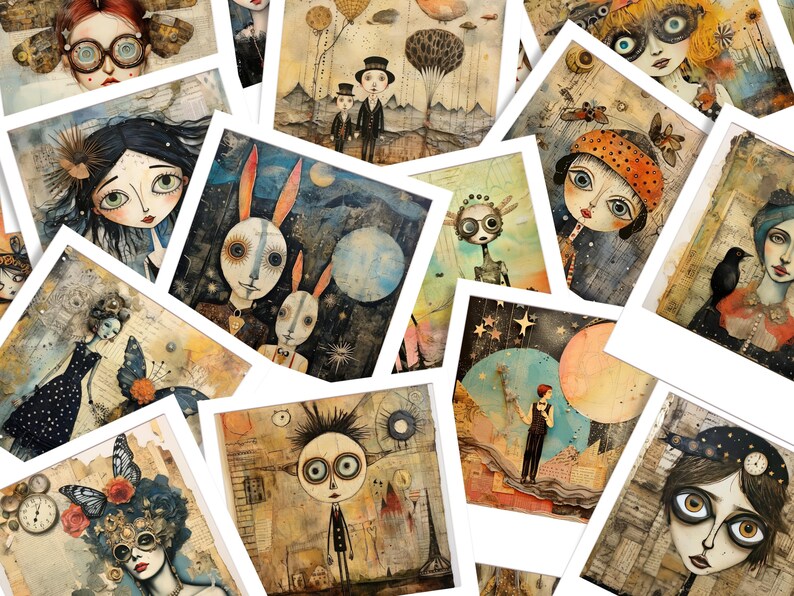 Mixed Media Whimsical Ephemera Pack PRINTABLE Mixed Media Collage ...