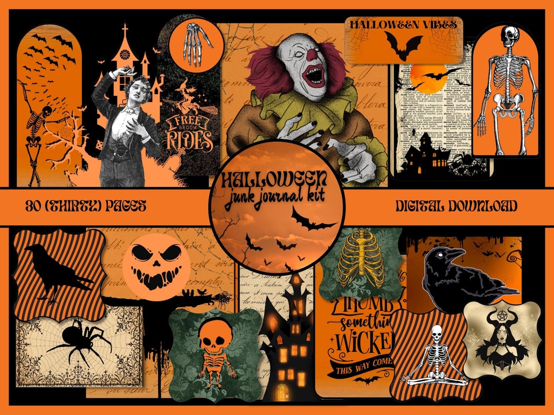Halloween Junk Journal Kit DIGITAL Ephemera Pack Spooky Scrapbook ...