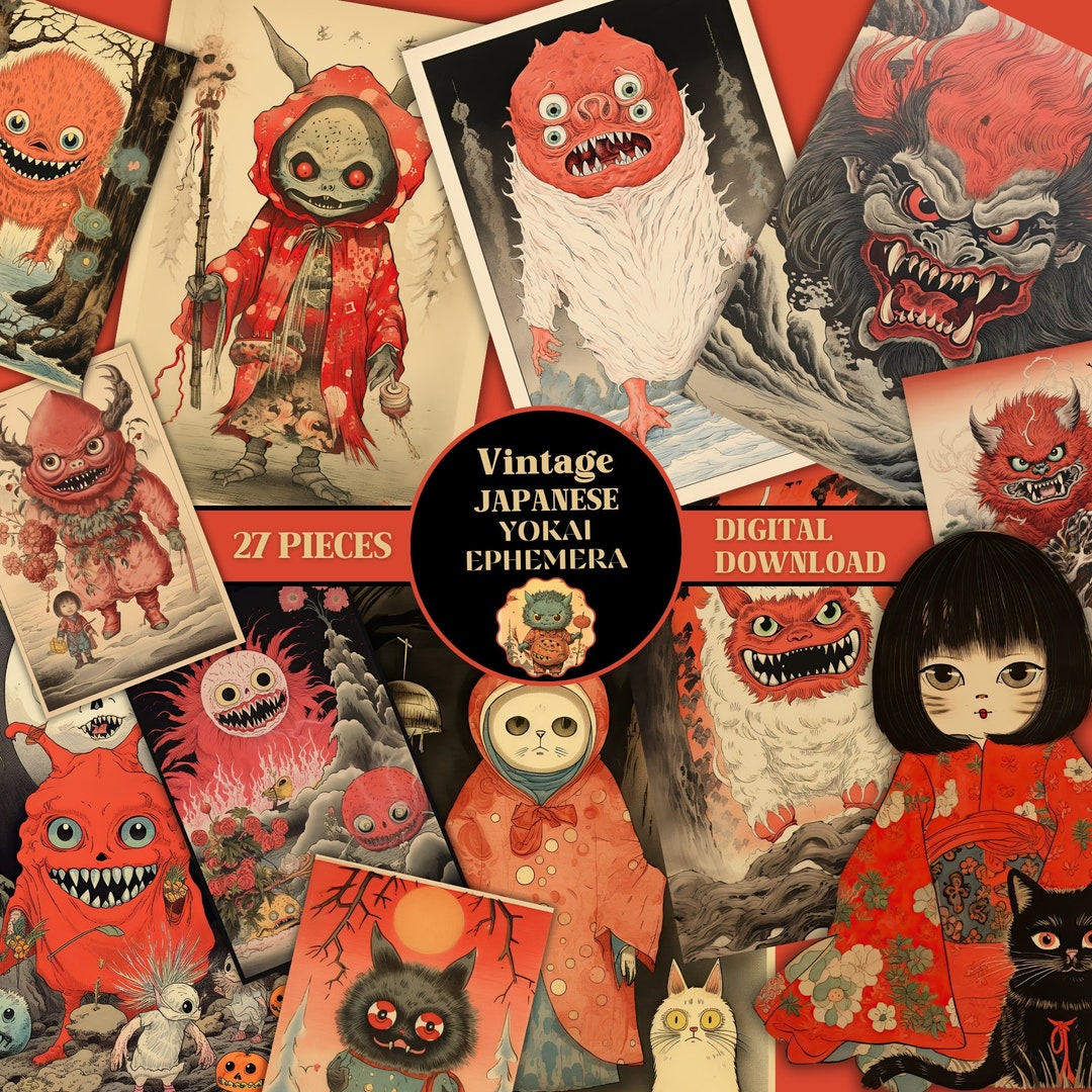 Vintage Japanese YOKAI Ephemera Pack Creepy Downloaded Junkjournal Pages Japanese Horror ...