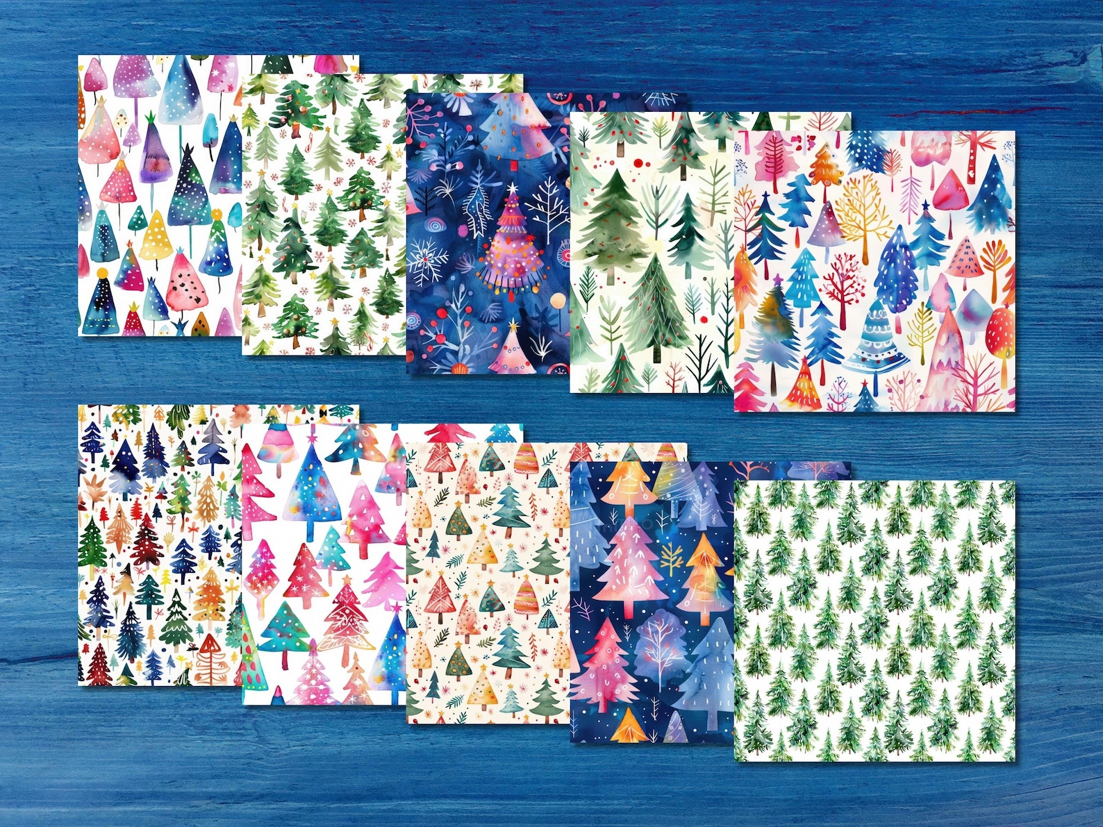 Whimsical Watercolor Christmas Tree Pattern Paper Pack 27 Sheets ...