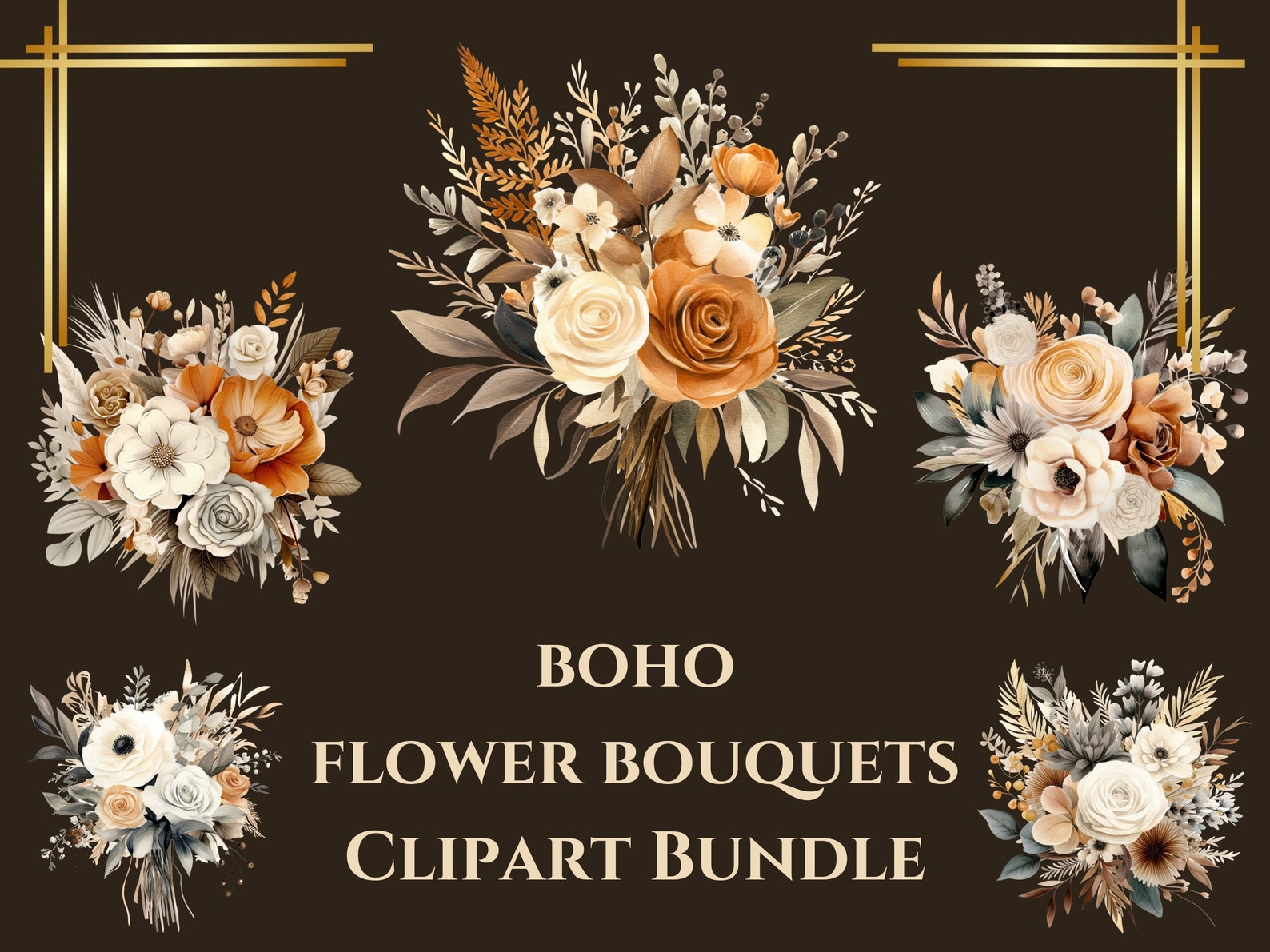 BOHO Flower Bouquets PNG Clipart Bundle Floral Images Flower PNG ...