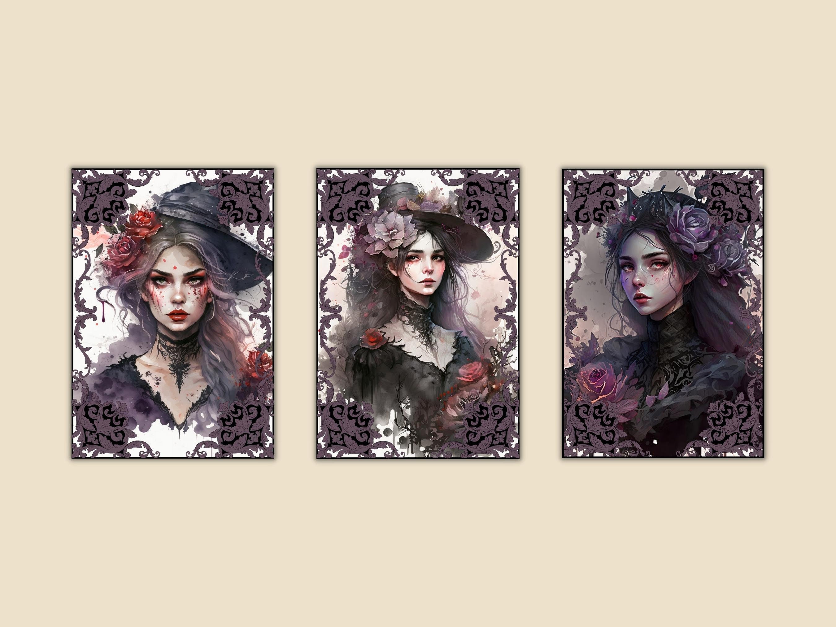 Gothic Witches Artist Trading Cards DIGITAL Gothic Ephemera Witch Cards ...