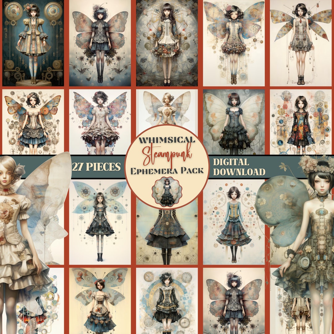 Whimsical STEAMPUNK Fairies Ephemera Pack PRINTABLE Steampunk Collage ...