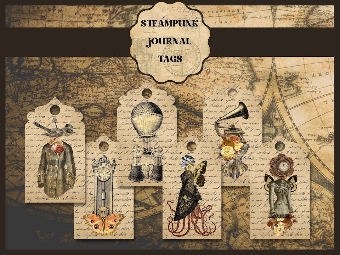 STEAMPUNK Tags for Junk Journal Pages PRINTABLE Scrapbook Tags Junk ...