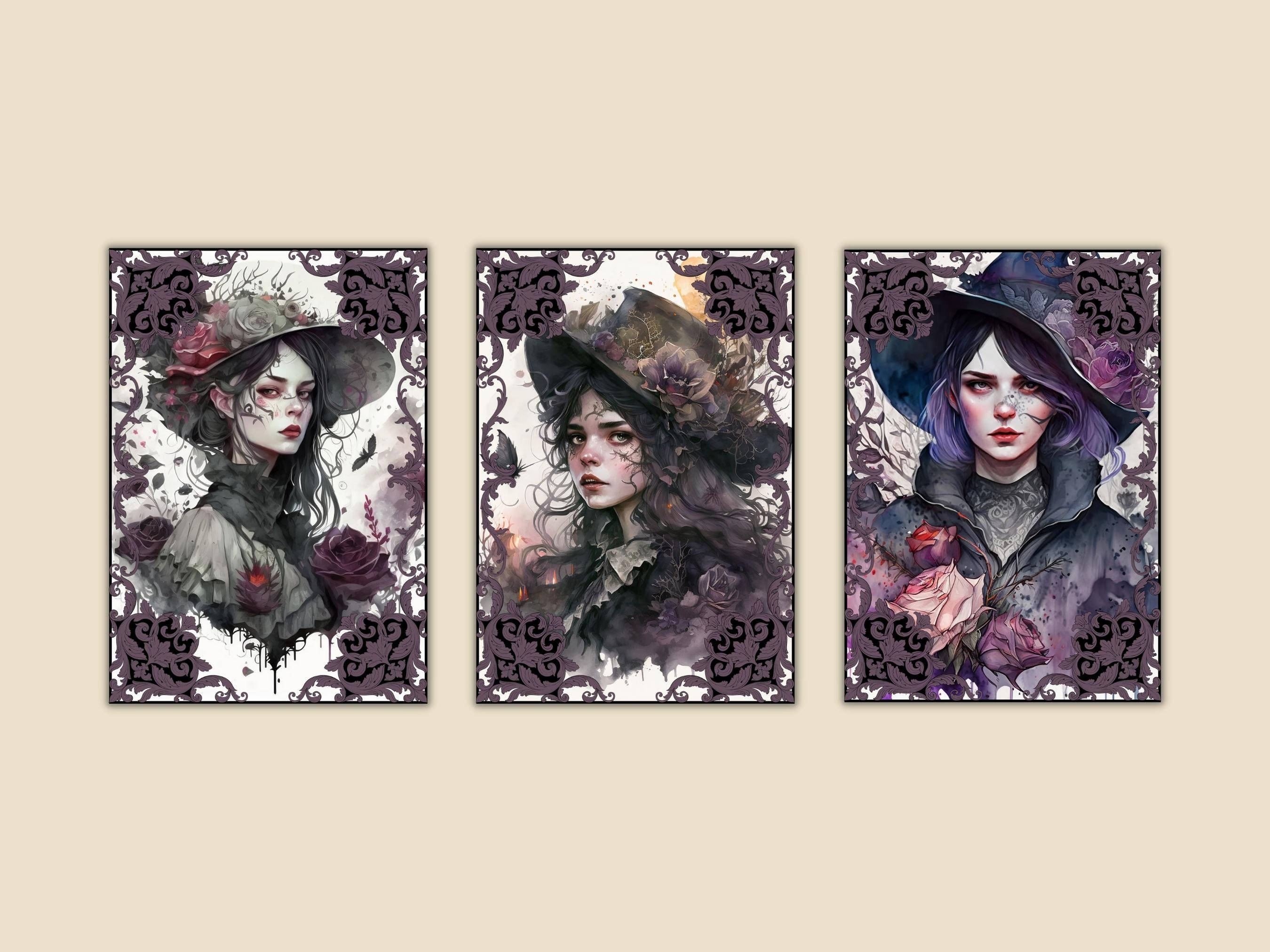 Gothic Witches Artist Trading Cards DIGITAL Gothic Ephemera Witch Cards ...
