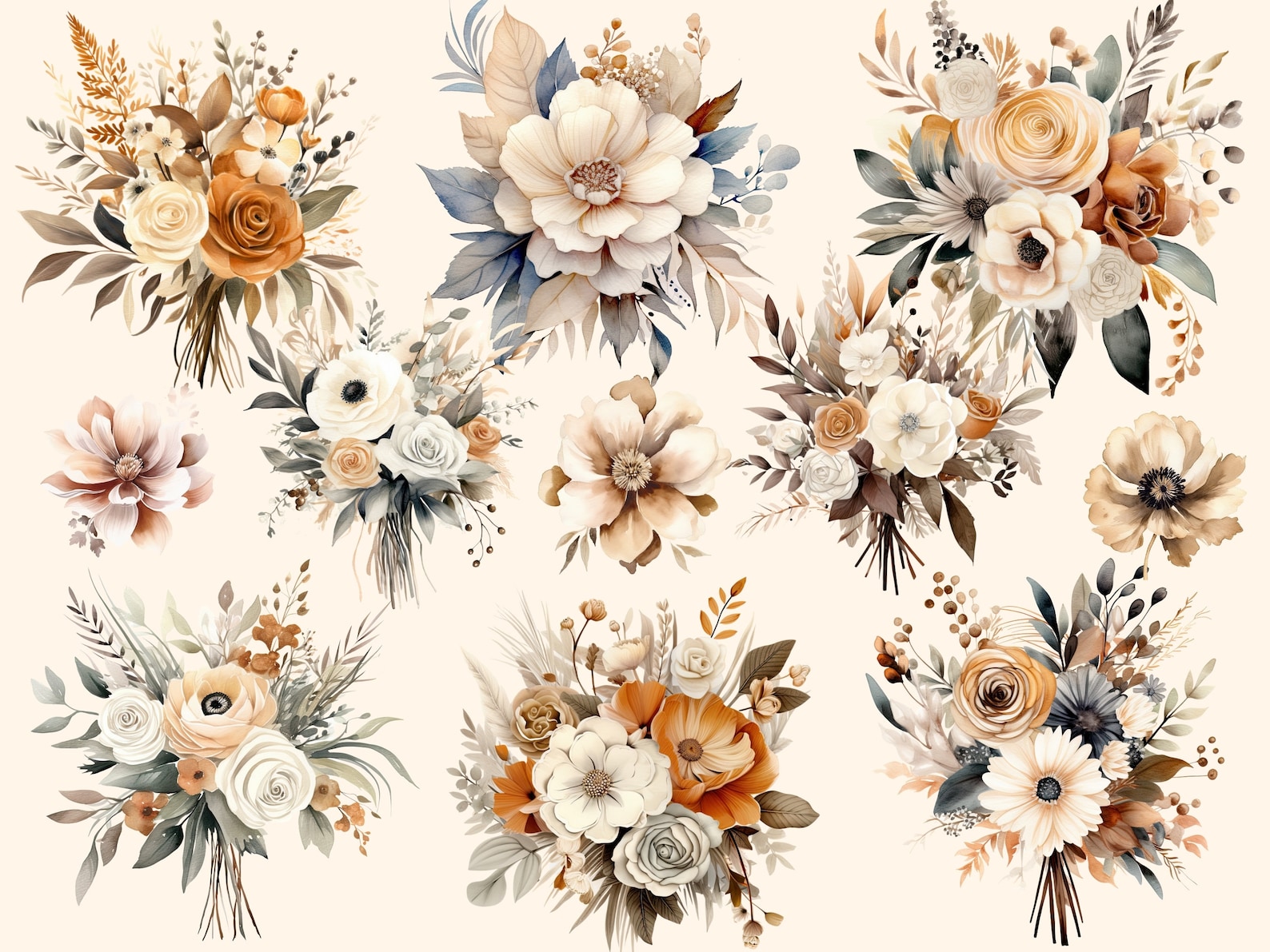 BOHO Flower Bouquets PNG Clipart Bundle Floral Images Flower PNG ...