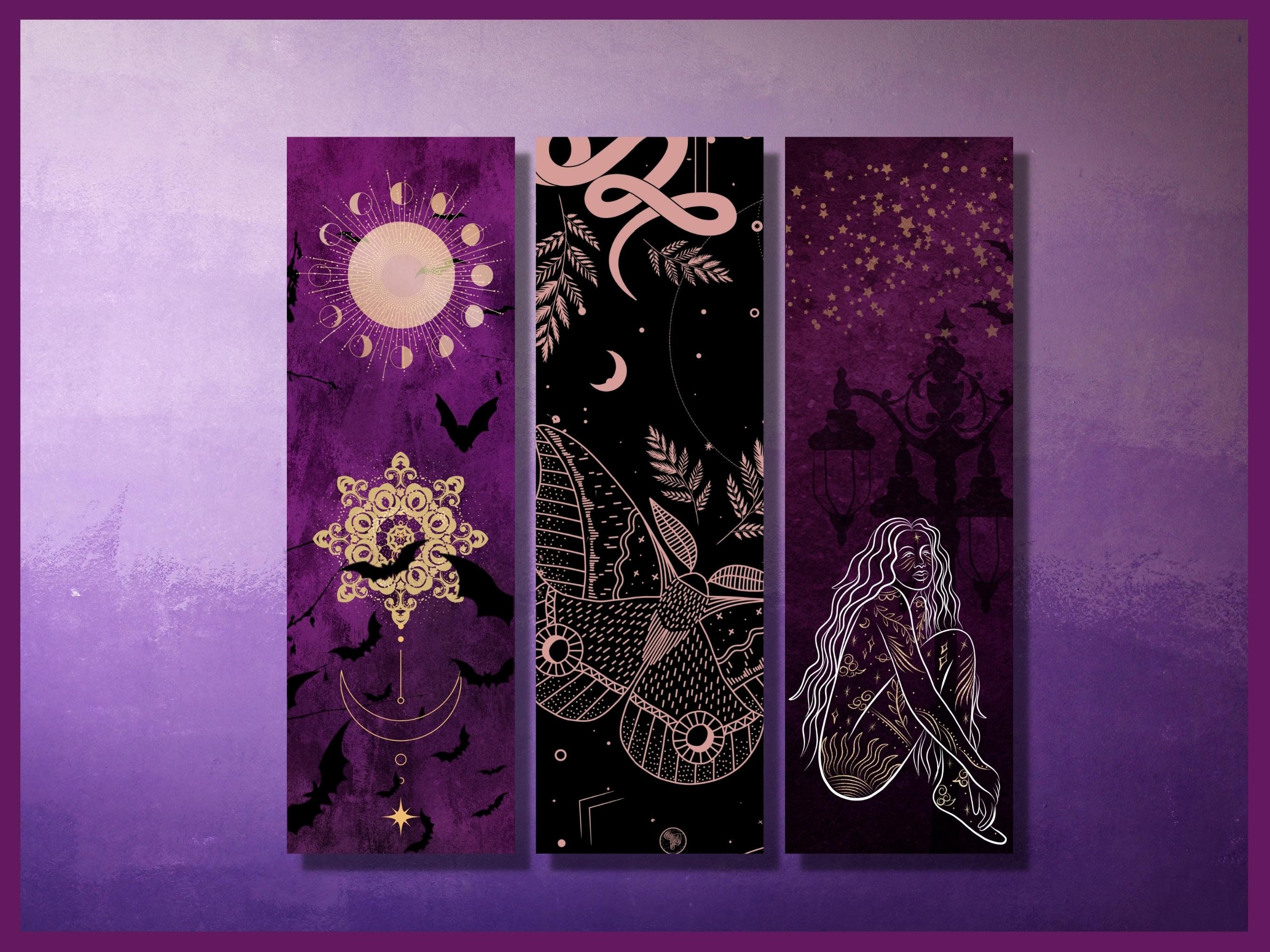 Purple Celestial Gothic Bookmarks PRINTABLE, Halloween Bookmark ...