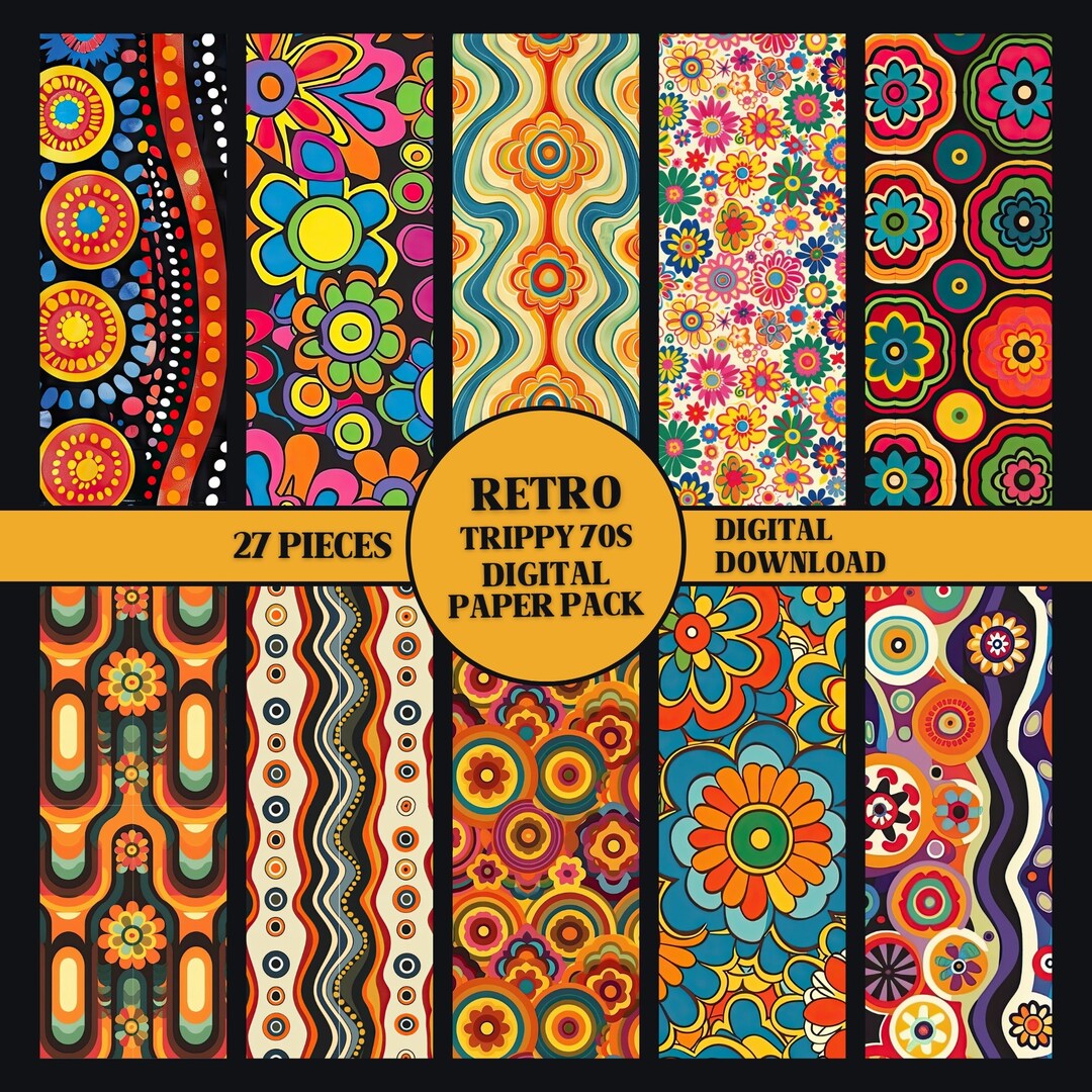 RETRO 70s Trippy Paper Pack 27 Sheets DIGITAL Scrapbook Pages Retro ...