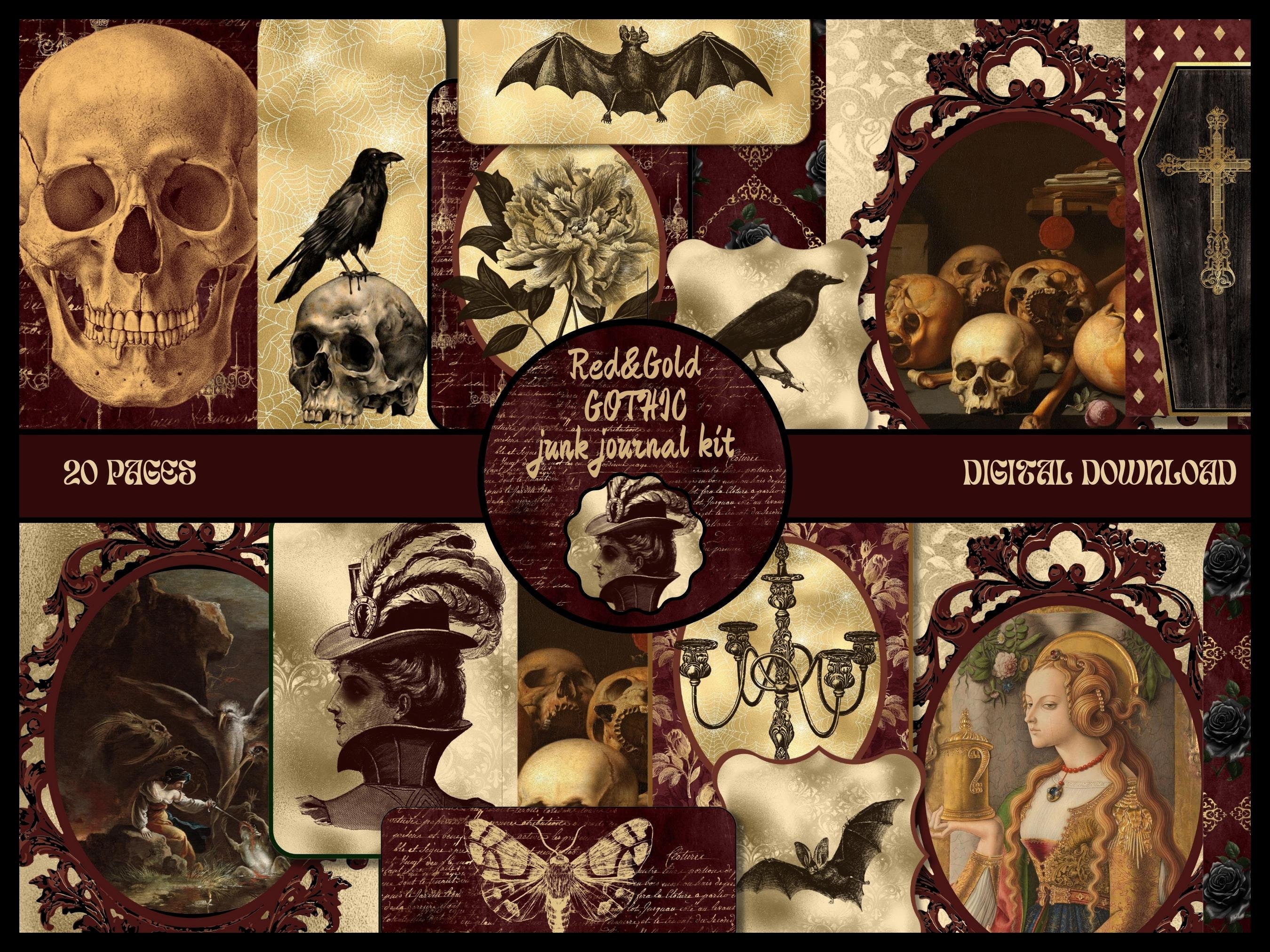 Red&gold Gothic Junk Journal Kit PRINTABLE Witch Ephemera Book of ...