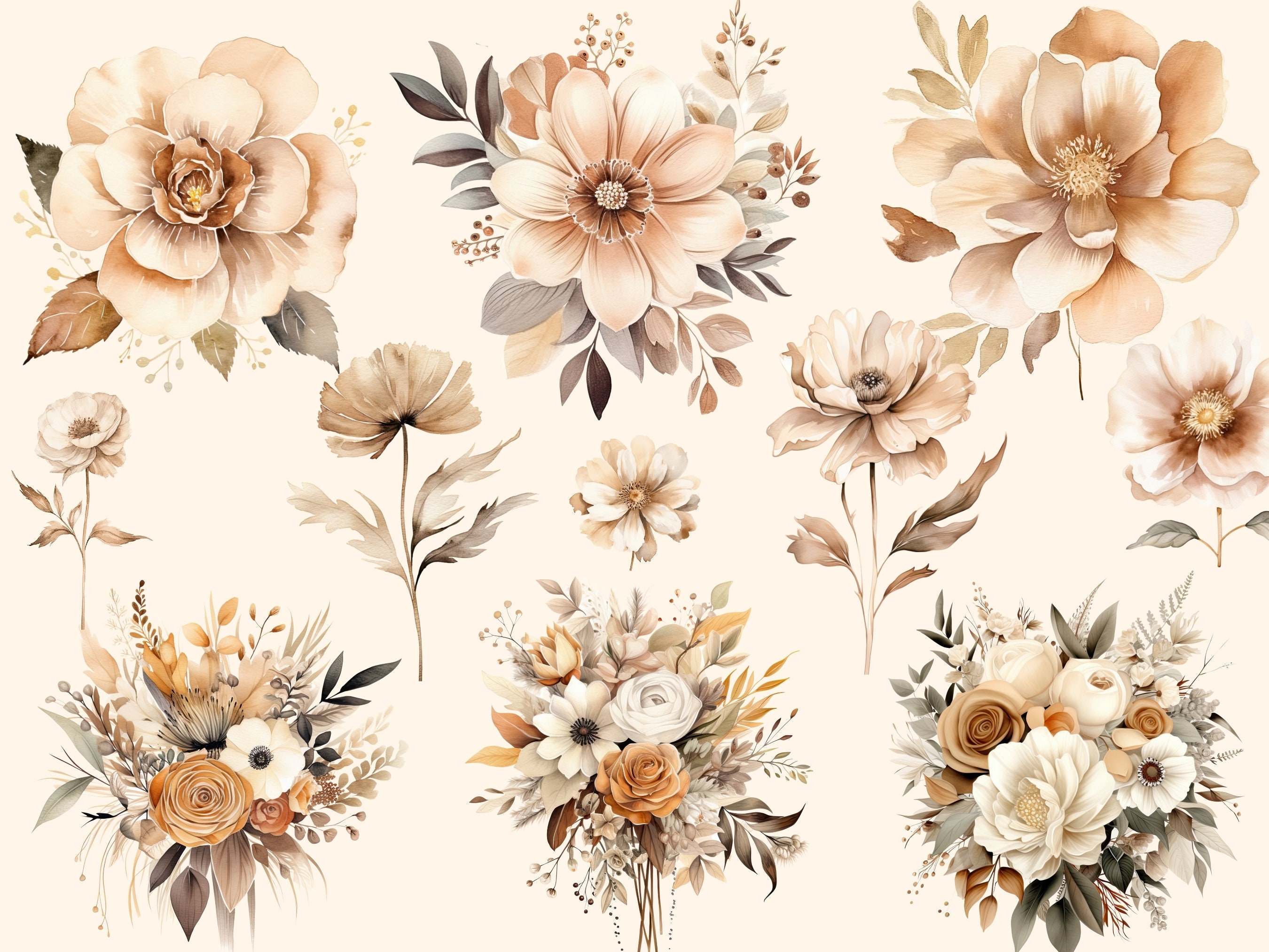 BOHO Flower Bouquets PNG Clipart Bundle Floral Images Flower PNG ...