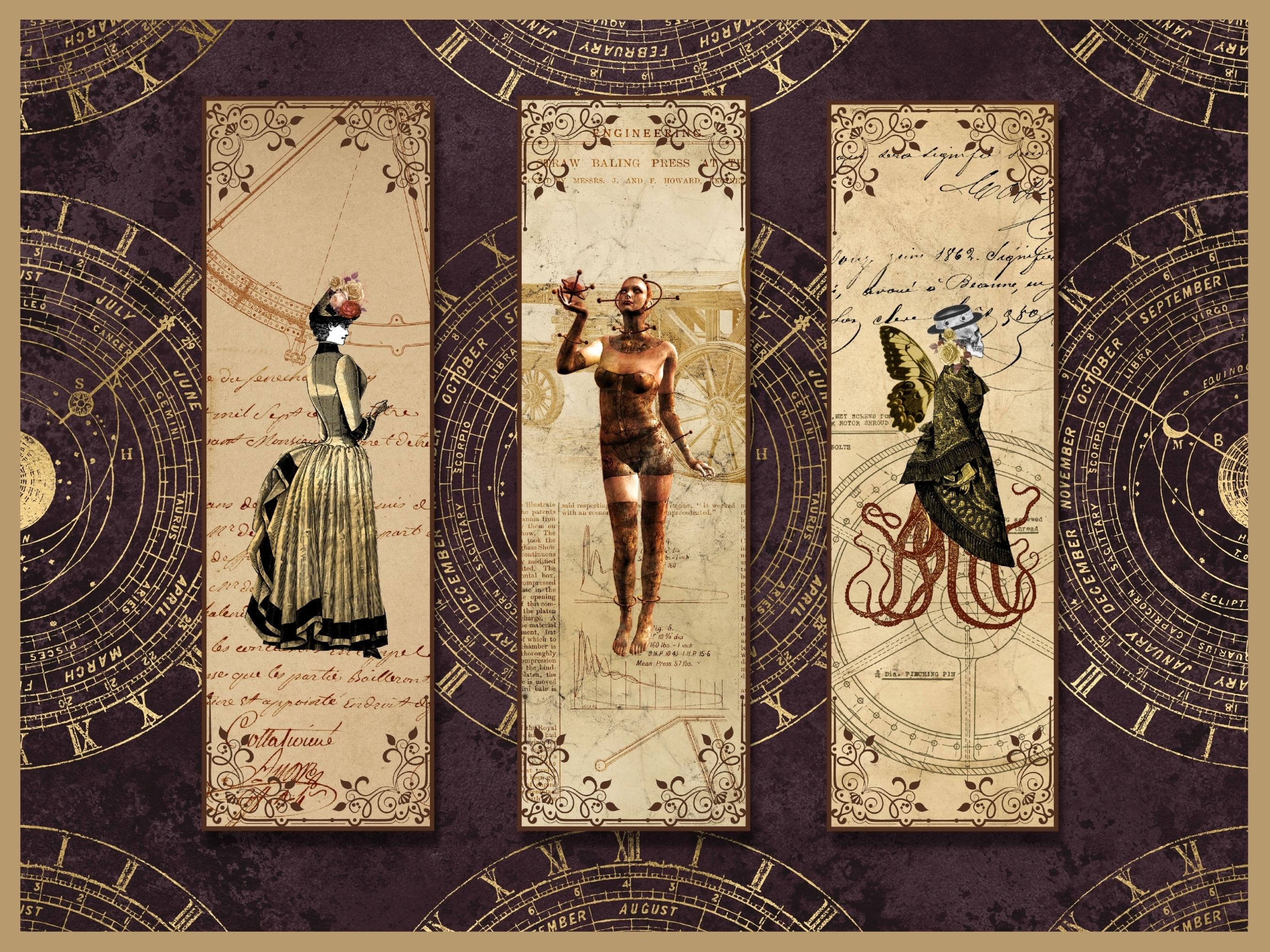 6 Steampunk Bookmarks PRINTABLE, DIGITAL Bookmarks, Steampunk Bookmark ...