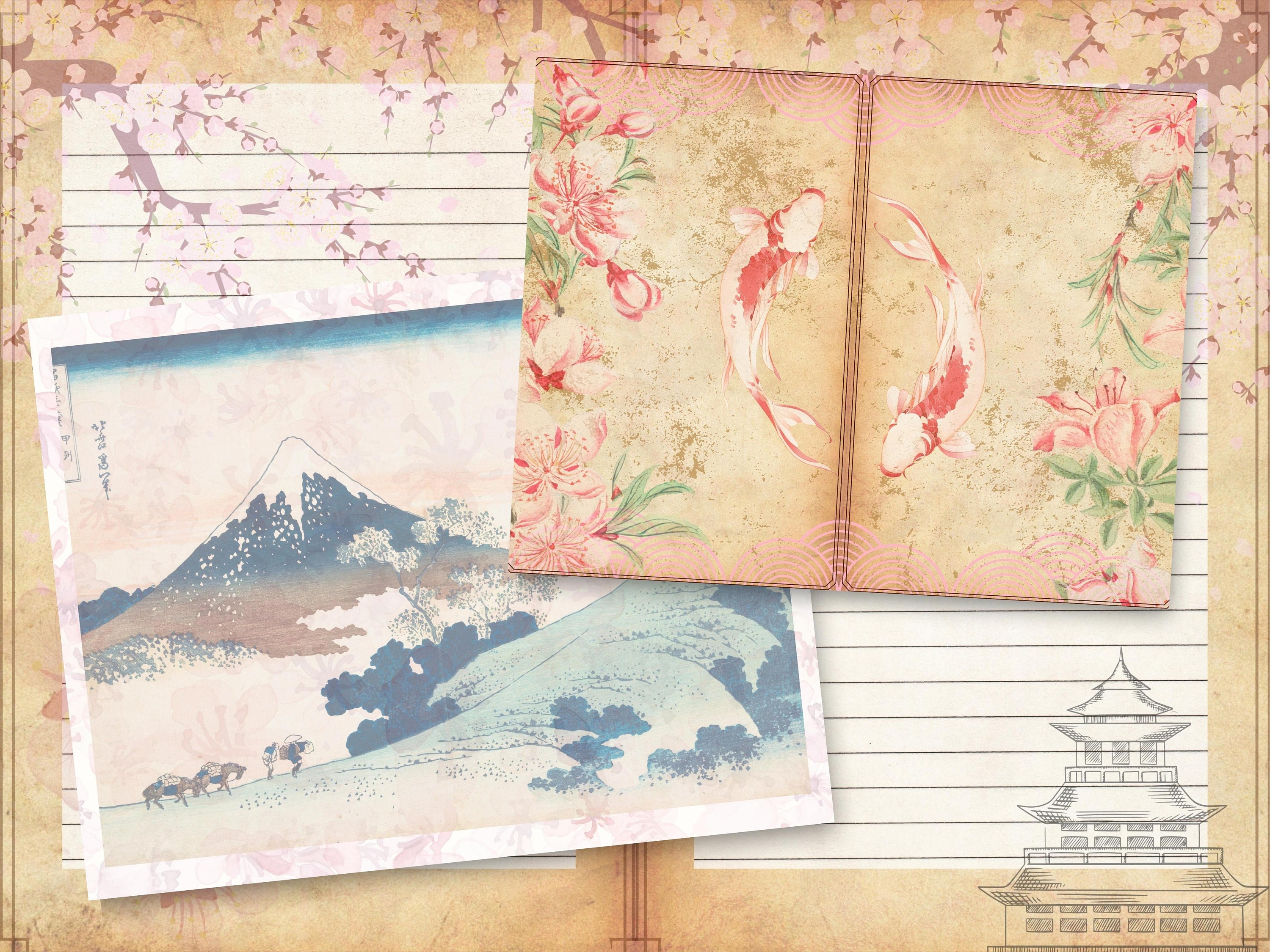 Vintage Japanese Junk Journal Kit DIGITAL Japanese Woodblock - Etsy