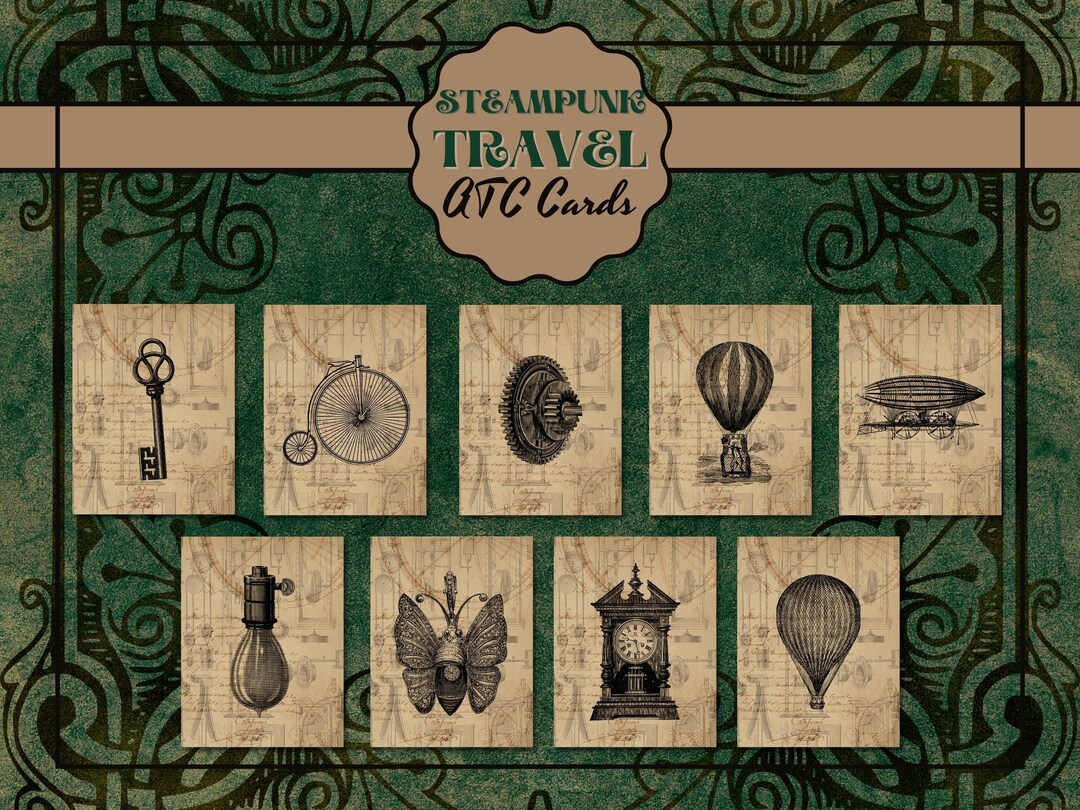 Steampunk TRAVEL Artist Trading Cards DIGITAL Junk Journal Steampunk ...