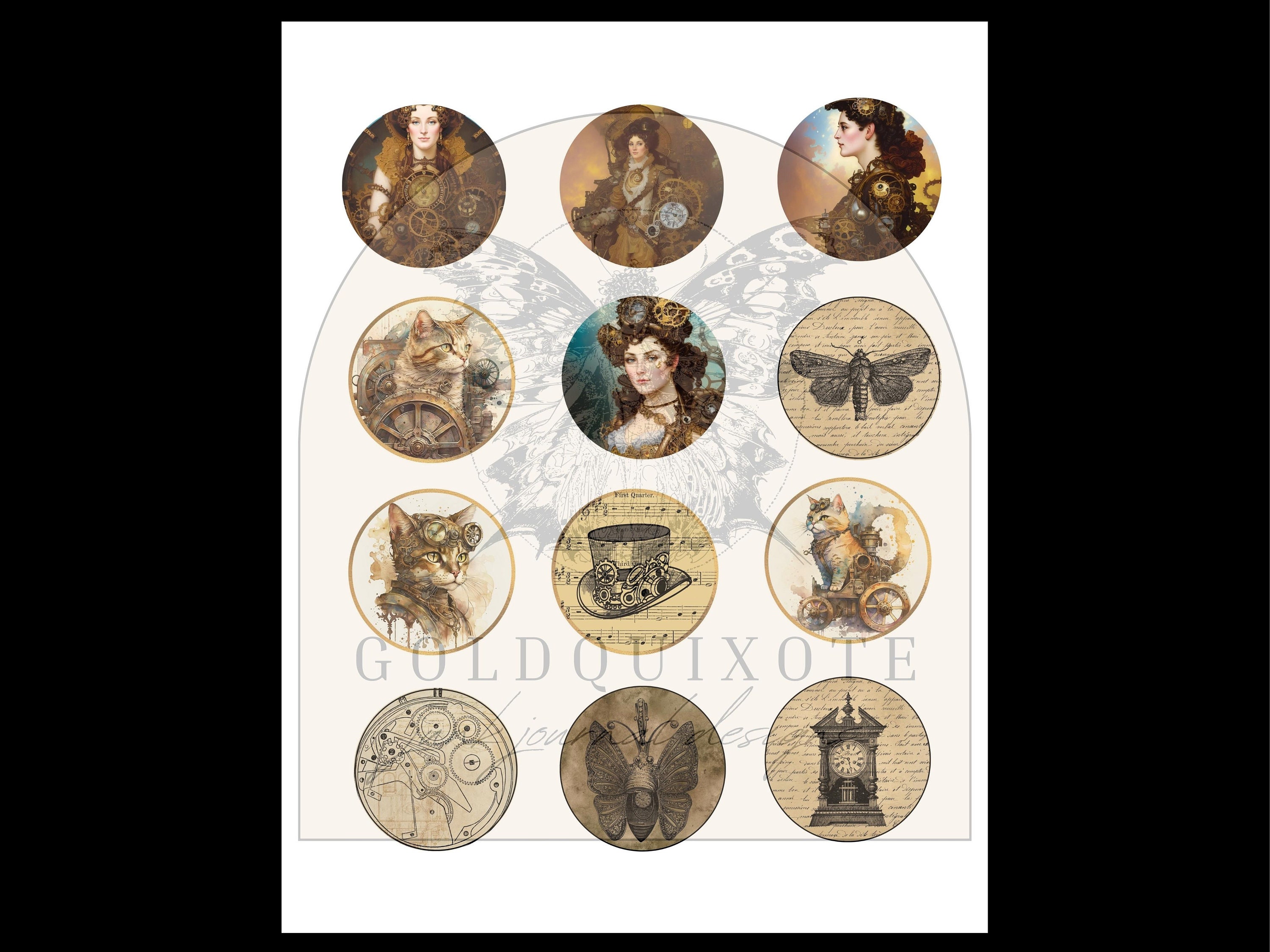 STEAMPUNK Grunge 2 Inch Circle for Pendants Magnets Bezel Trays DIGITAL Collage Sheets Steampunk ...