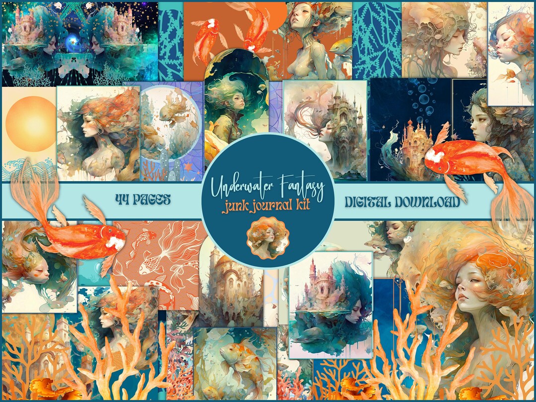 Underwater Fantasy Sea Junk Journal Kit PRINTABLE Ocean Ephemera Pack ...