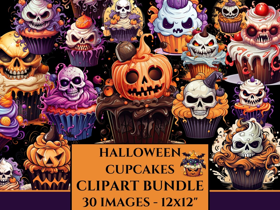 Spooky Halloween Cupcakes PNG Clipart Bundle Halloween Images Scary ...