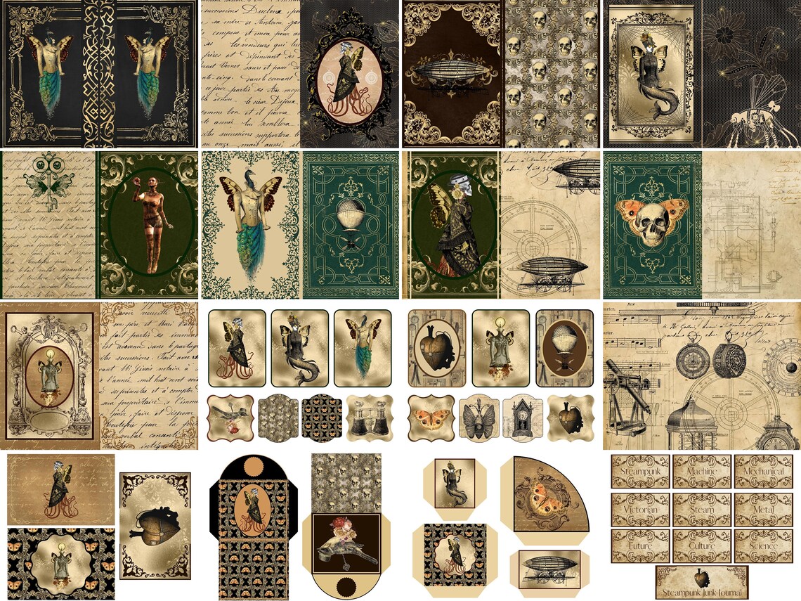 Gold Steampunk Junk Journal Kit PRINTABLE Steampunk Ephemera Pack ...