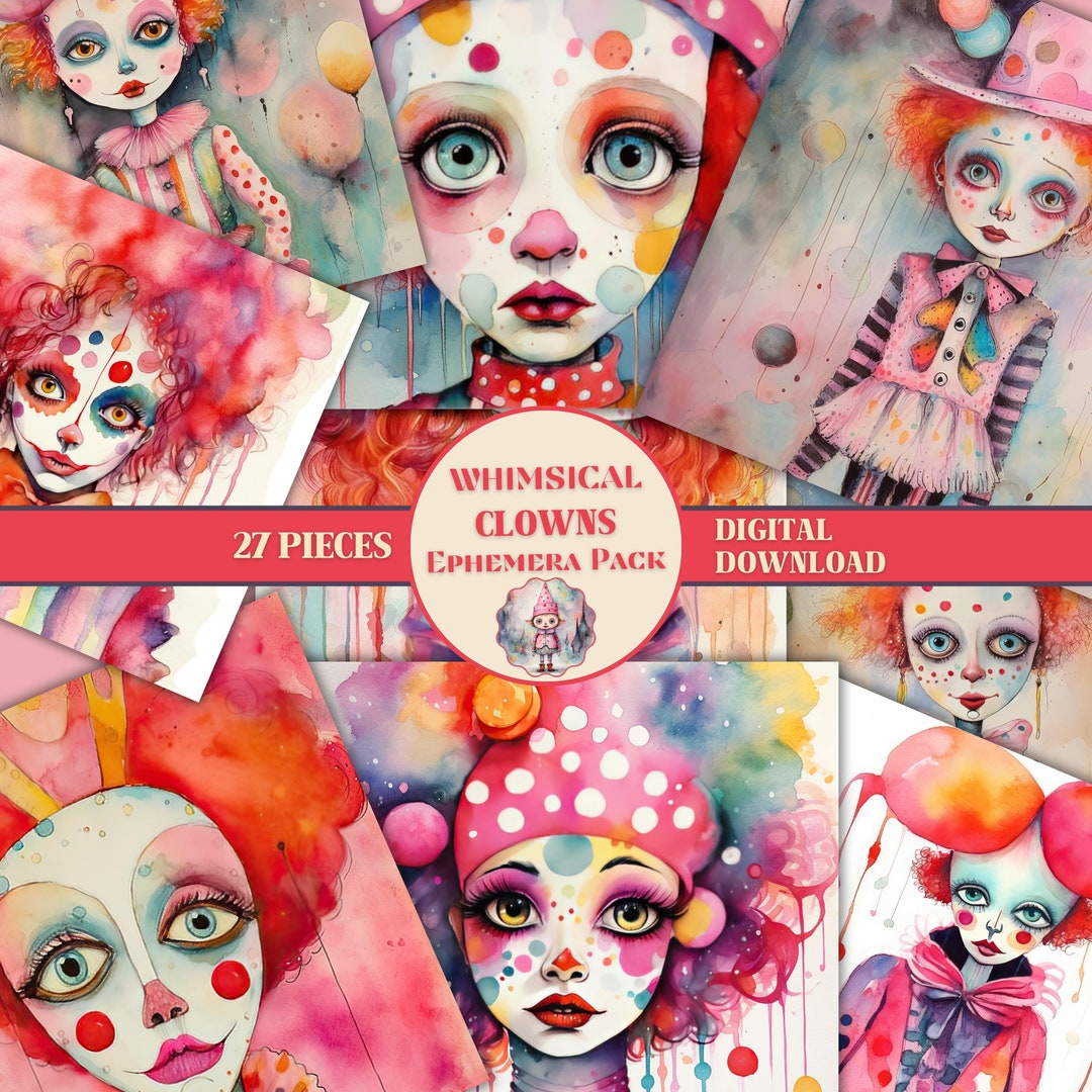Watercolor Whimsical Clown Ephemera Pack PRINTABLE Circus Collage ...