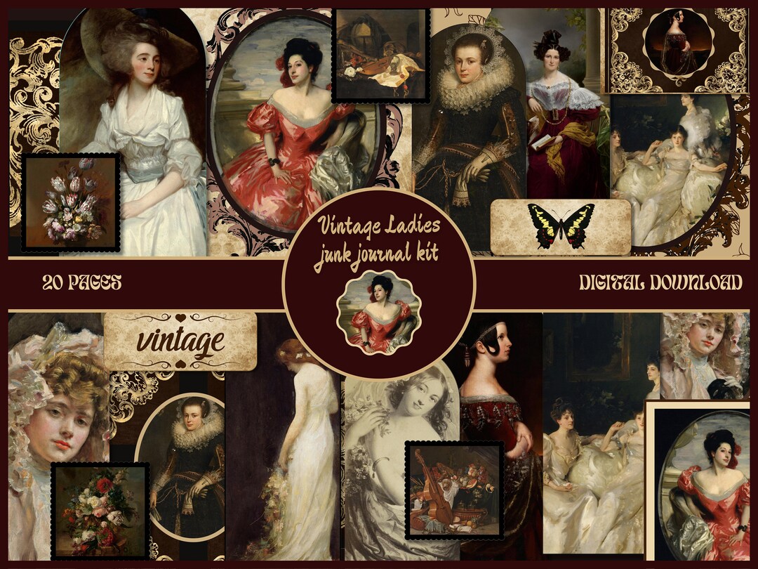 Vintage Women Junk Journal Kit PRINTABLE Antique Portraits Ephemera ...