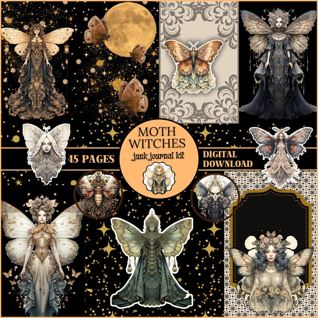 MOTH Witches Junk Journal Kit Gothic Ephemera Witch Junk Journal Pages Horror Scrapbook Supplies ...