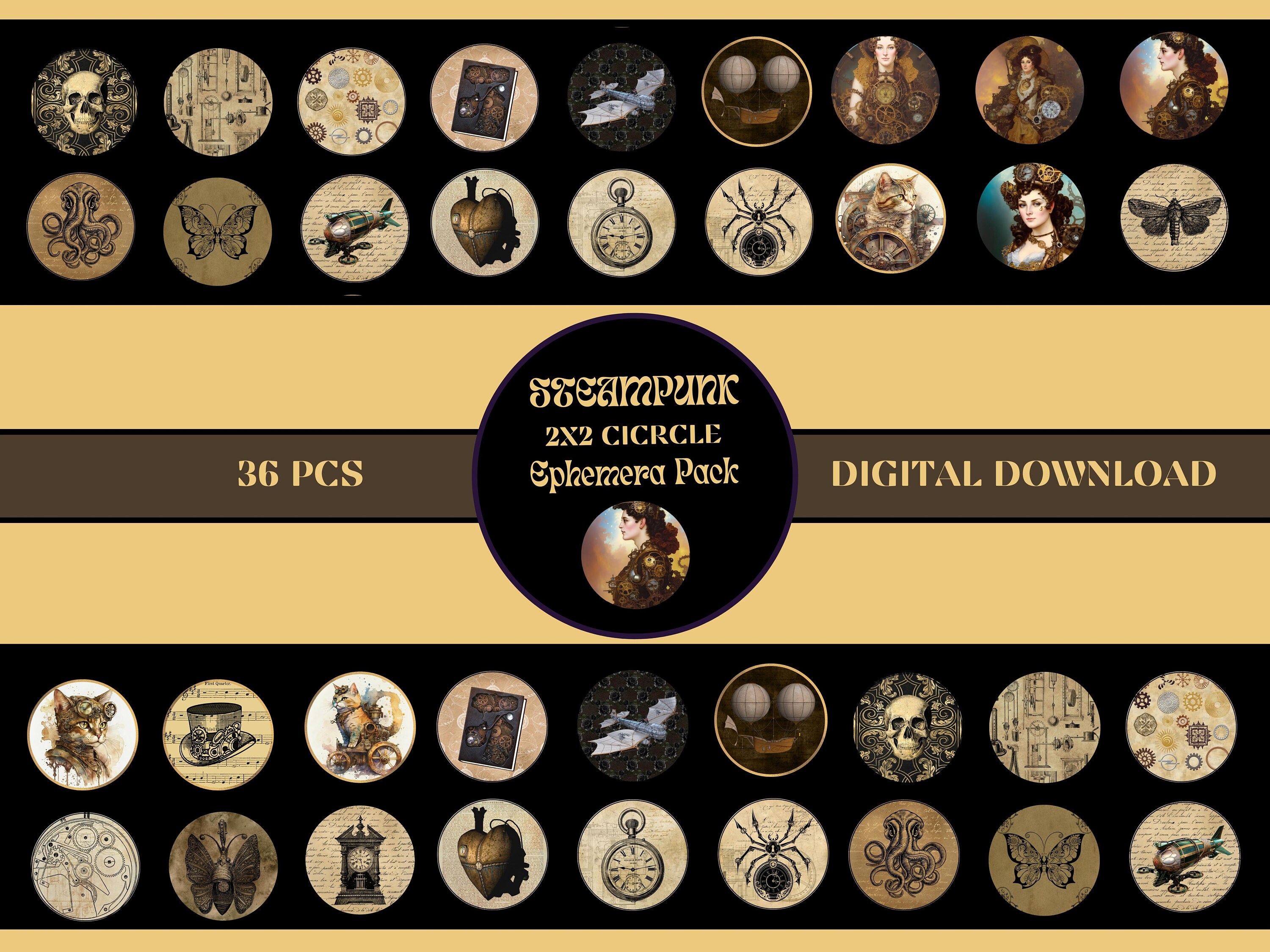 STEAMPUNK Grunge 2 Inch Circle for Pendants Magnets Bezel Trays DIGITAL Collage Sheets Steampunk ...