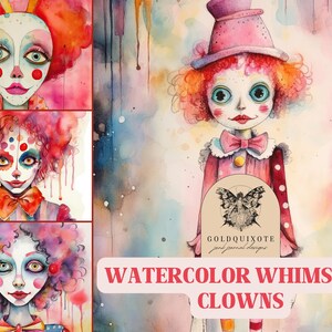 Watercolor Whimsical Clown Ephemera Pack PRINTABLE Circus Collage ...