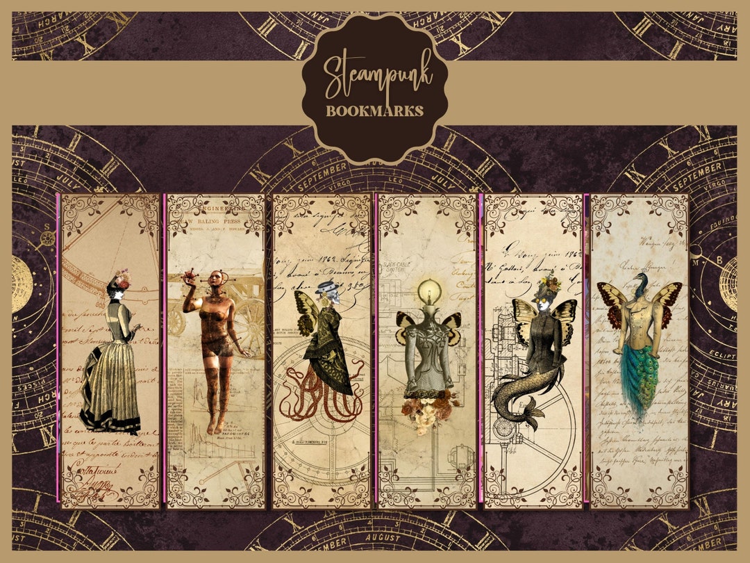 6 Steampunk Bookmarks PRINTABLE, DIGITAL Bookmarks, Steampunk Bookmark ...