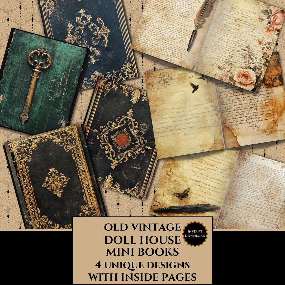 Old Vintage Mini Books PRINTABLE, Vintage Dollhouse Books, Miniature ...