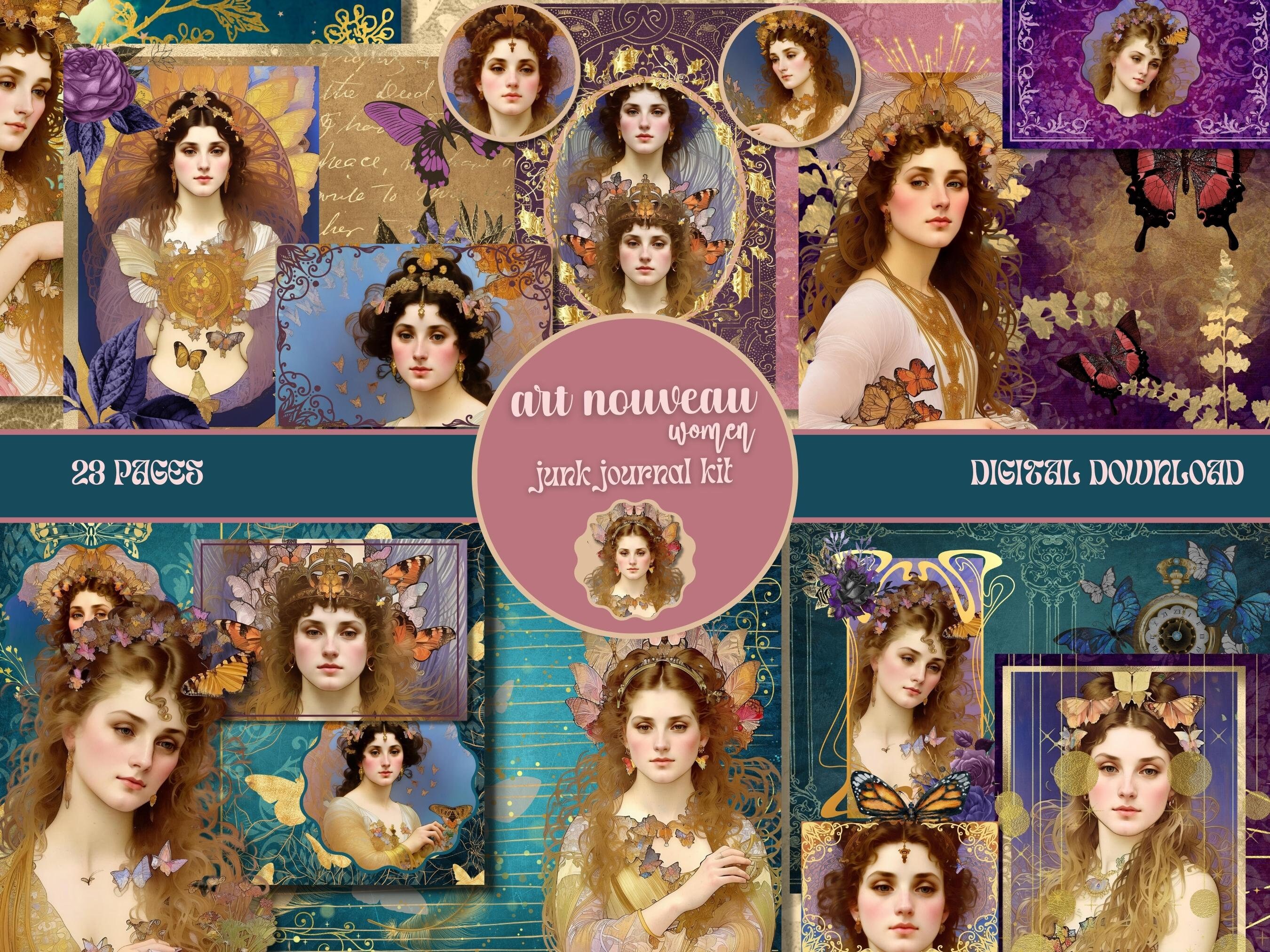Art Nouveau Women Junk Journal Kit PRINTABLE Art Nouveau - Etsy