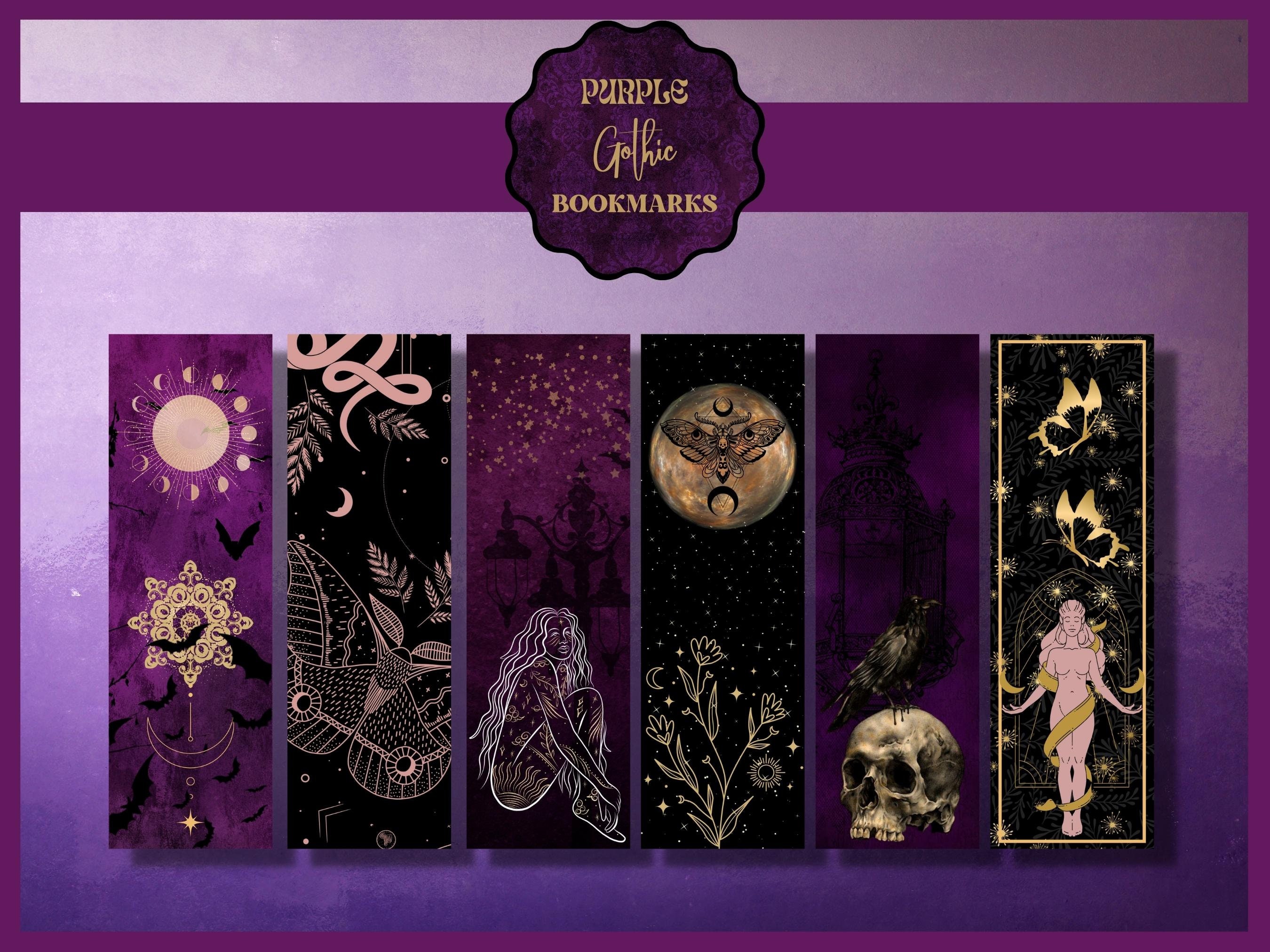 Purple Celestial Gothic Bookmarks PRINTABLE, Halloween Bookmark ...